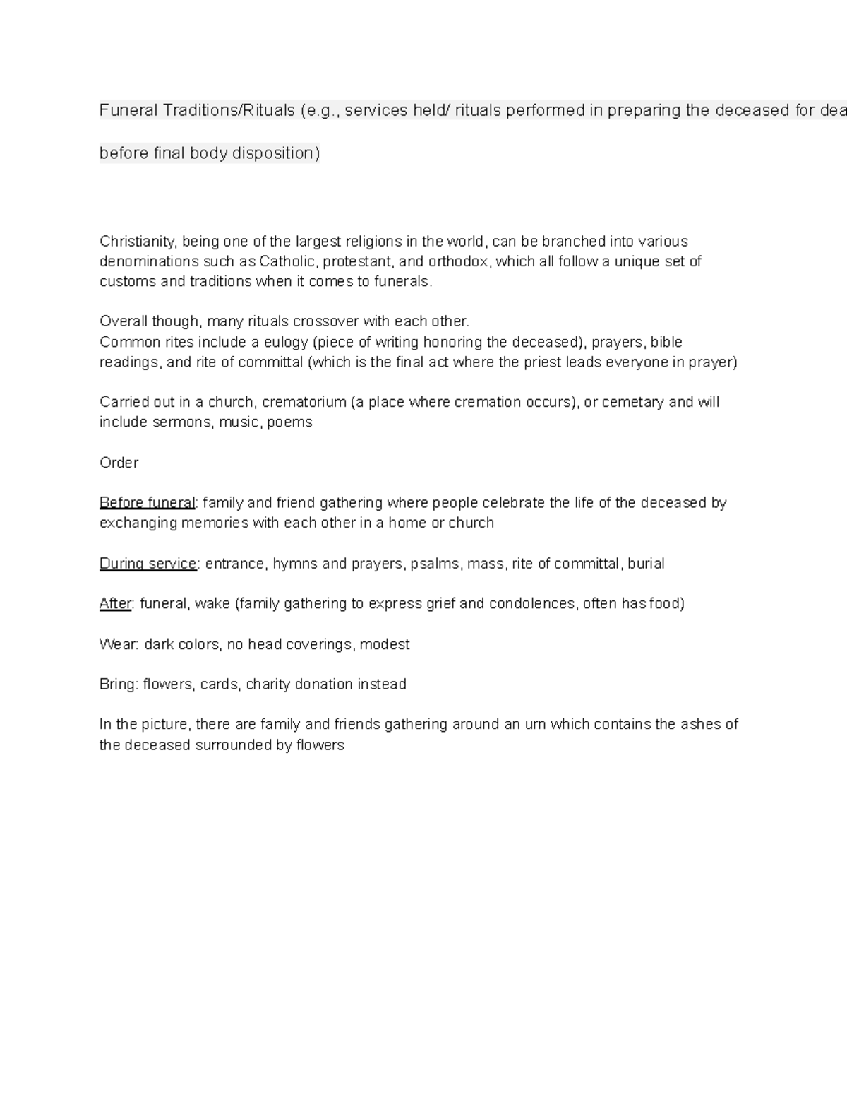 Death Powerpoint - Funeral Traditions/Rituals (e., services held ...