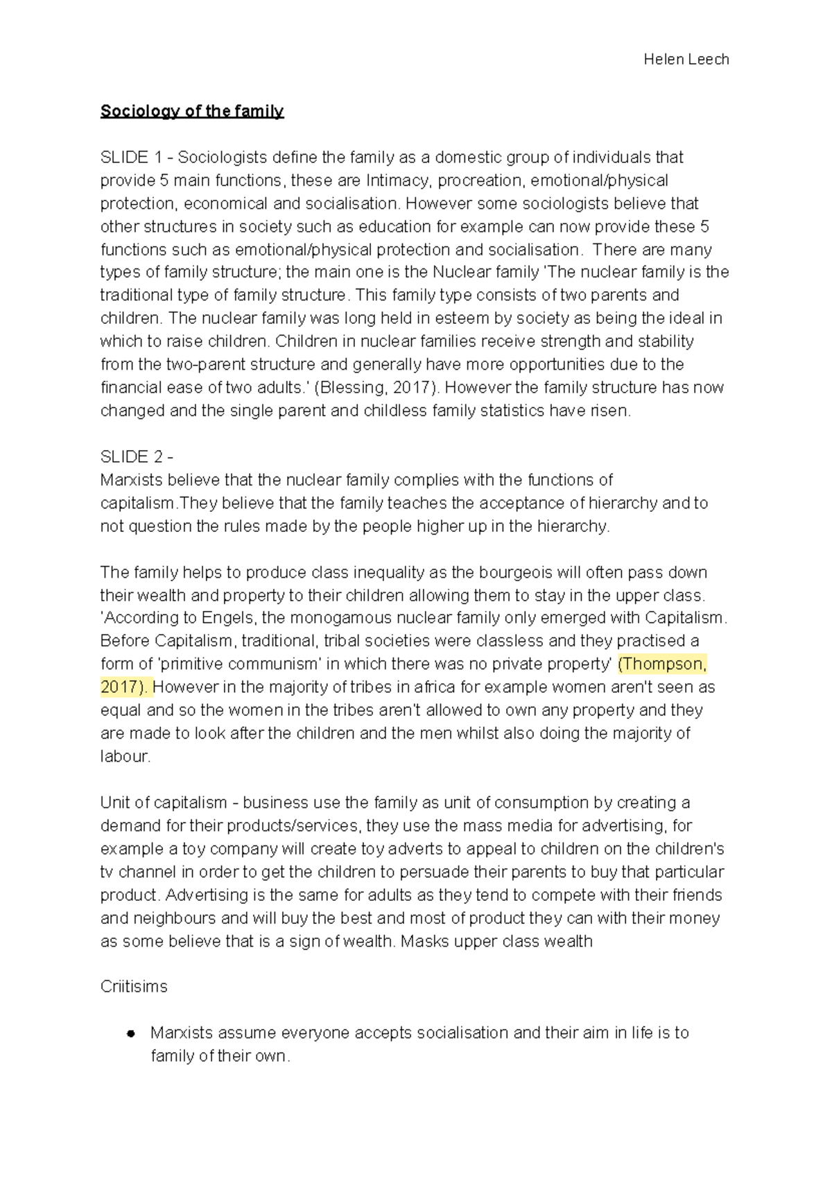 Sociology of the family - Helen Leech Sociology of the family SLIDE 1 ...