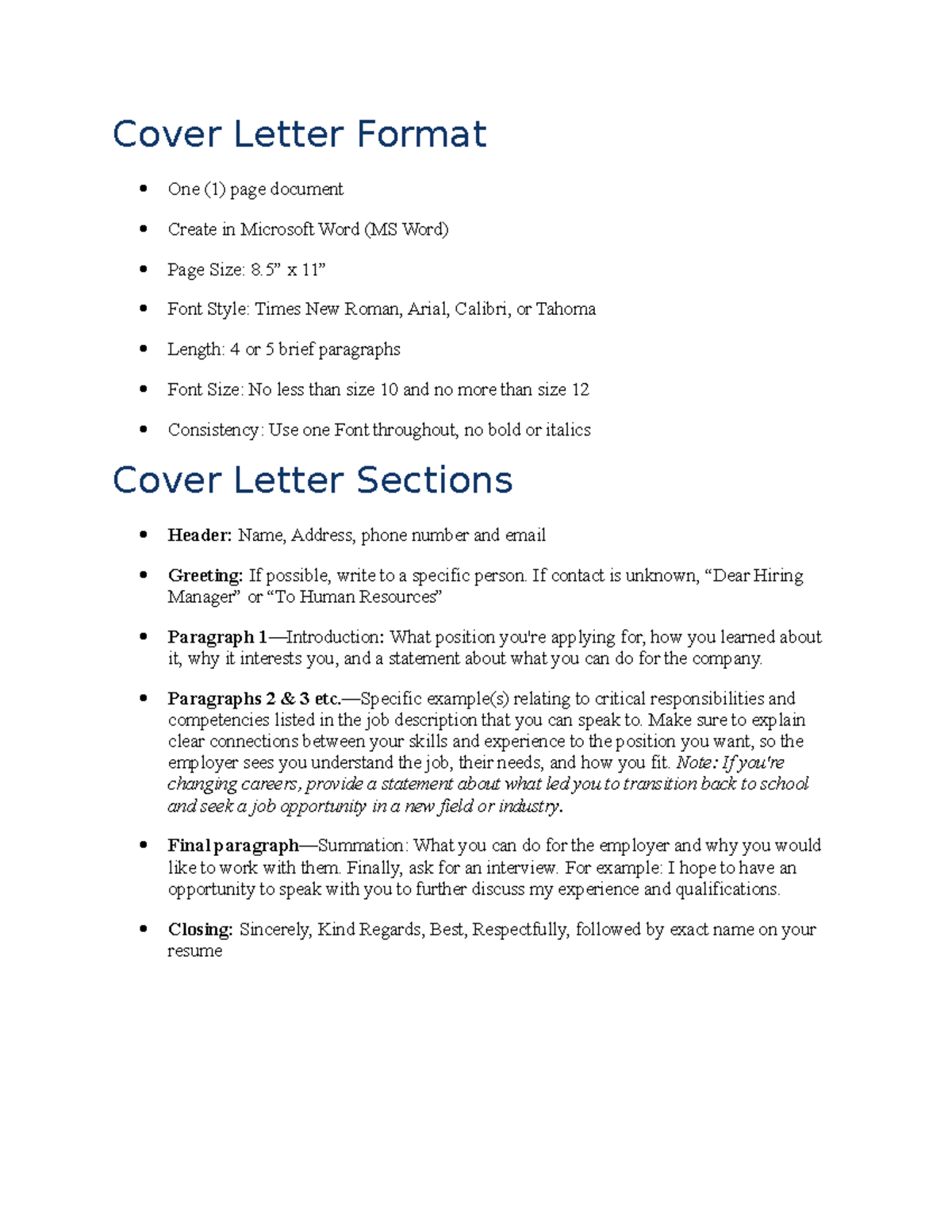 Cover Letter Format - It includes various topics of the compulsory ...
