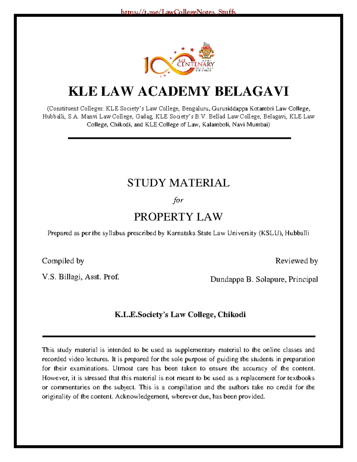 Property Law - KLE Law Academy Notes - KLE LAW ACADEMY BELAGAVI ...