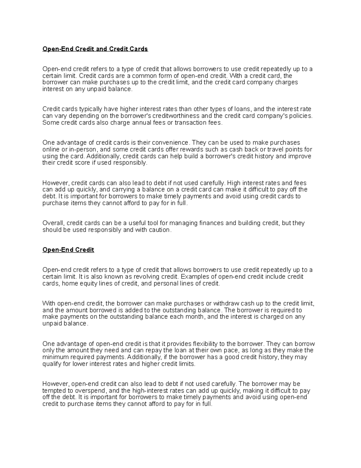 Open-End Credit and Credit Cards - Open-End Credit and Credit Cards ...