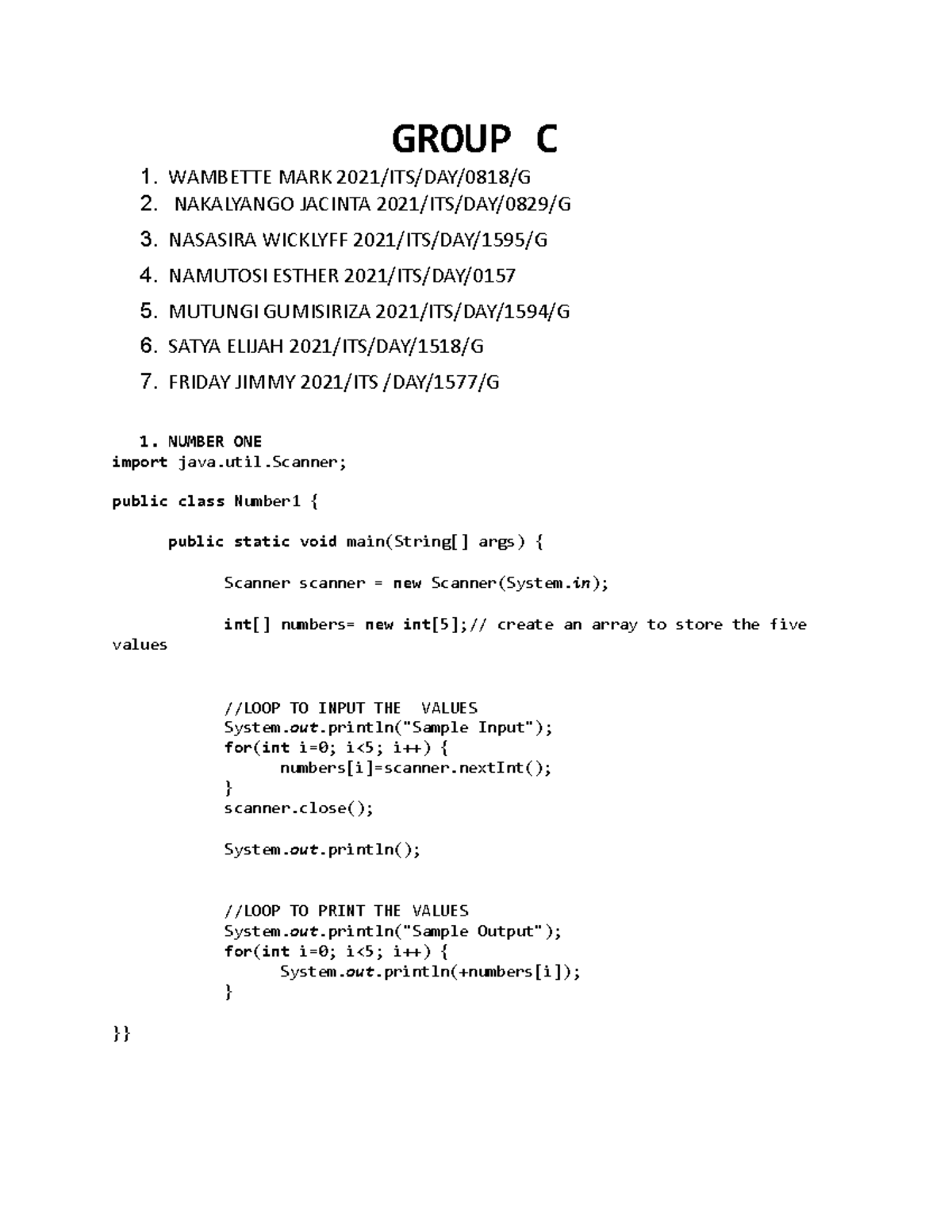 Group C 19 Numbers - Trial excrcise - GROUP C 1. WAMBETTE MARK 2021/ITS ...