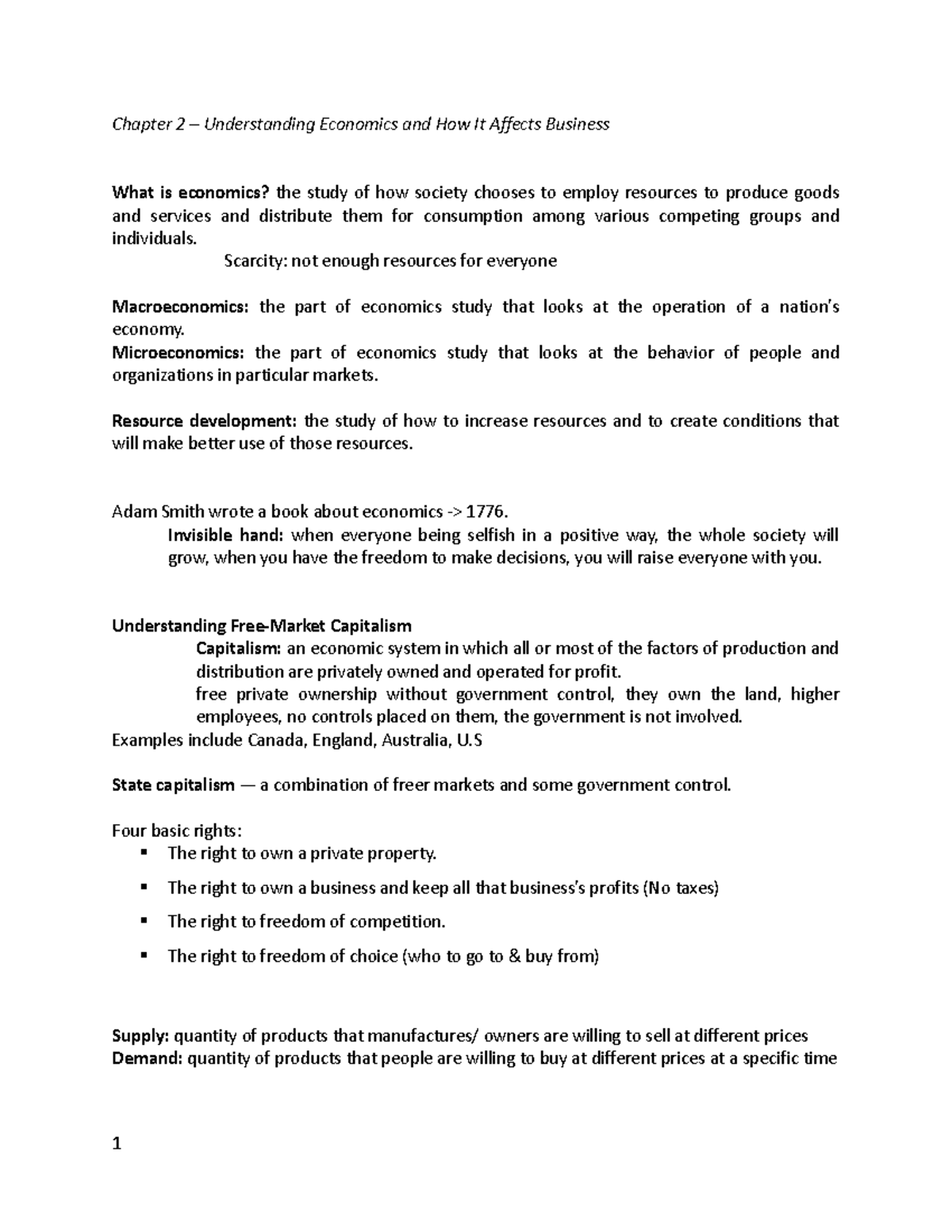Chapter 2 - Chapter 2 – Understanding Economics and How It Affects Business What is economics ...