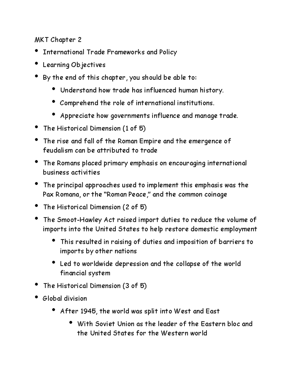 MKT Notes CH2 - MKT Chapter 2 • International Trade Frameworks and ...
