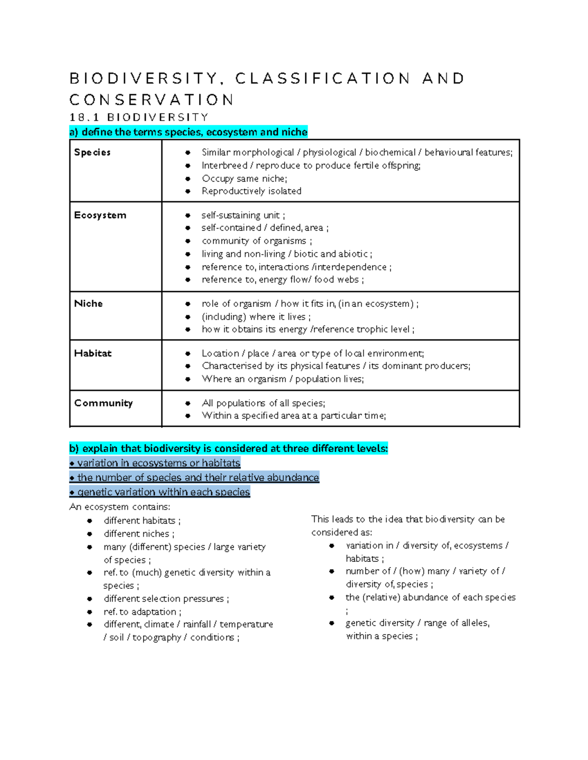 ALevel Biology Support - Biodiversity, Classification AND Conservation ...