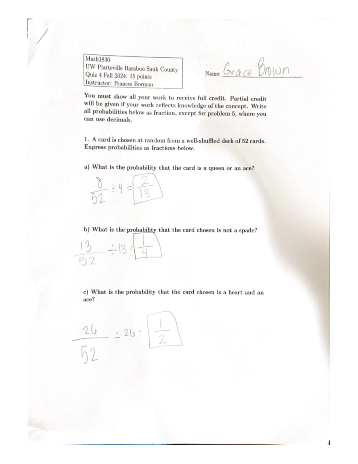 Take home quiz 4 - Math1830 UW Platteville Baraboo Sauk County Name ...