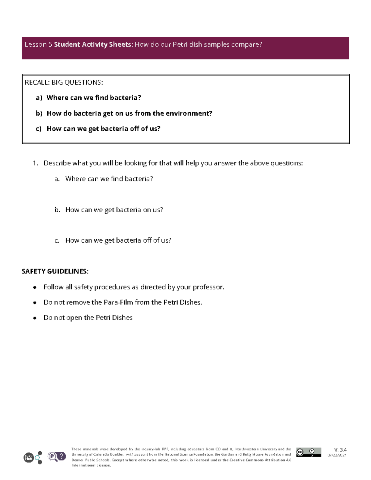SAS Lesson 5 - Professor Oney ISB 202 Activity Sheet - Lesson 5 Student ...