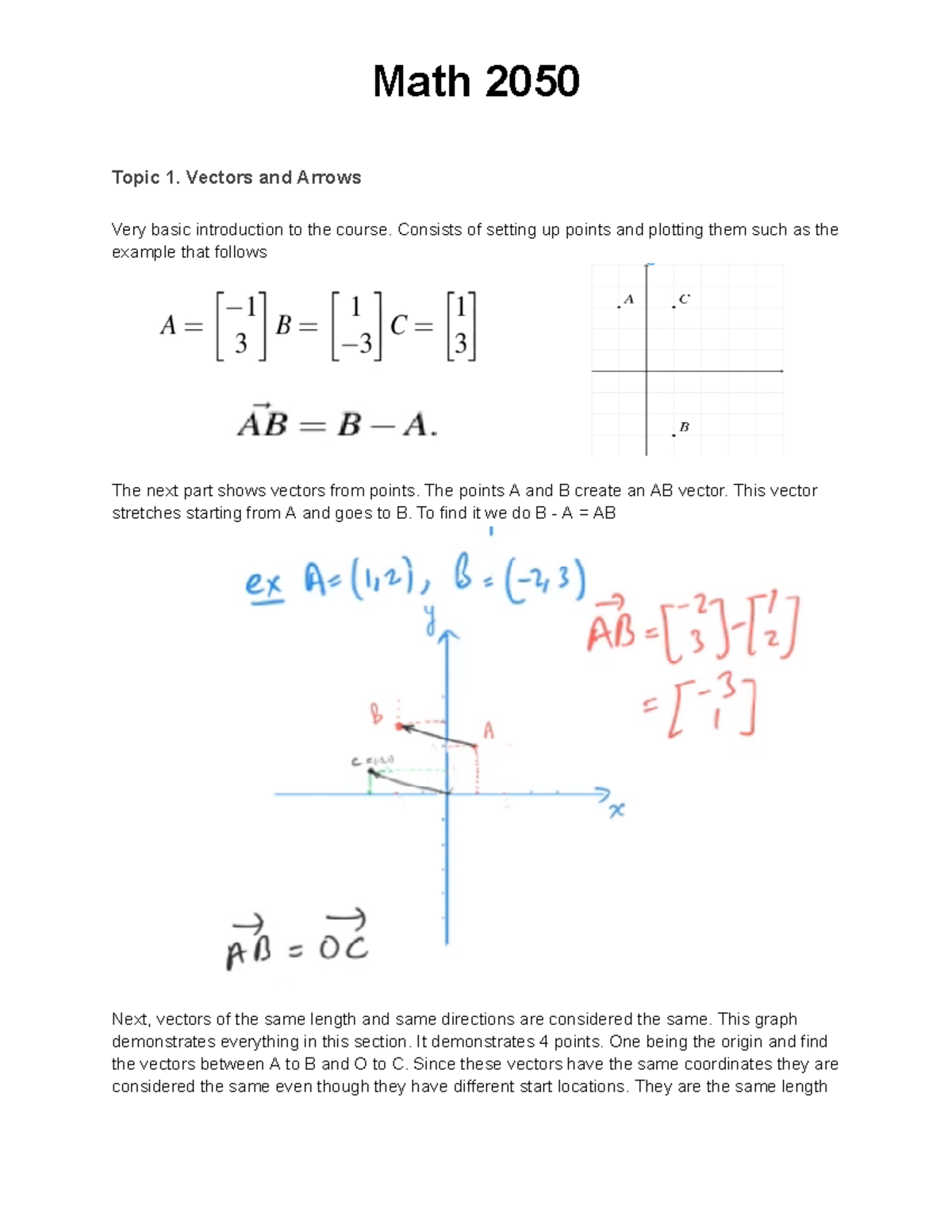 2050 Study Notes - Summary Linear Algebra I - Math 2050 Topic 1 ...