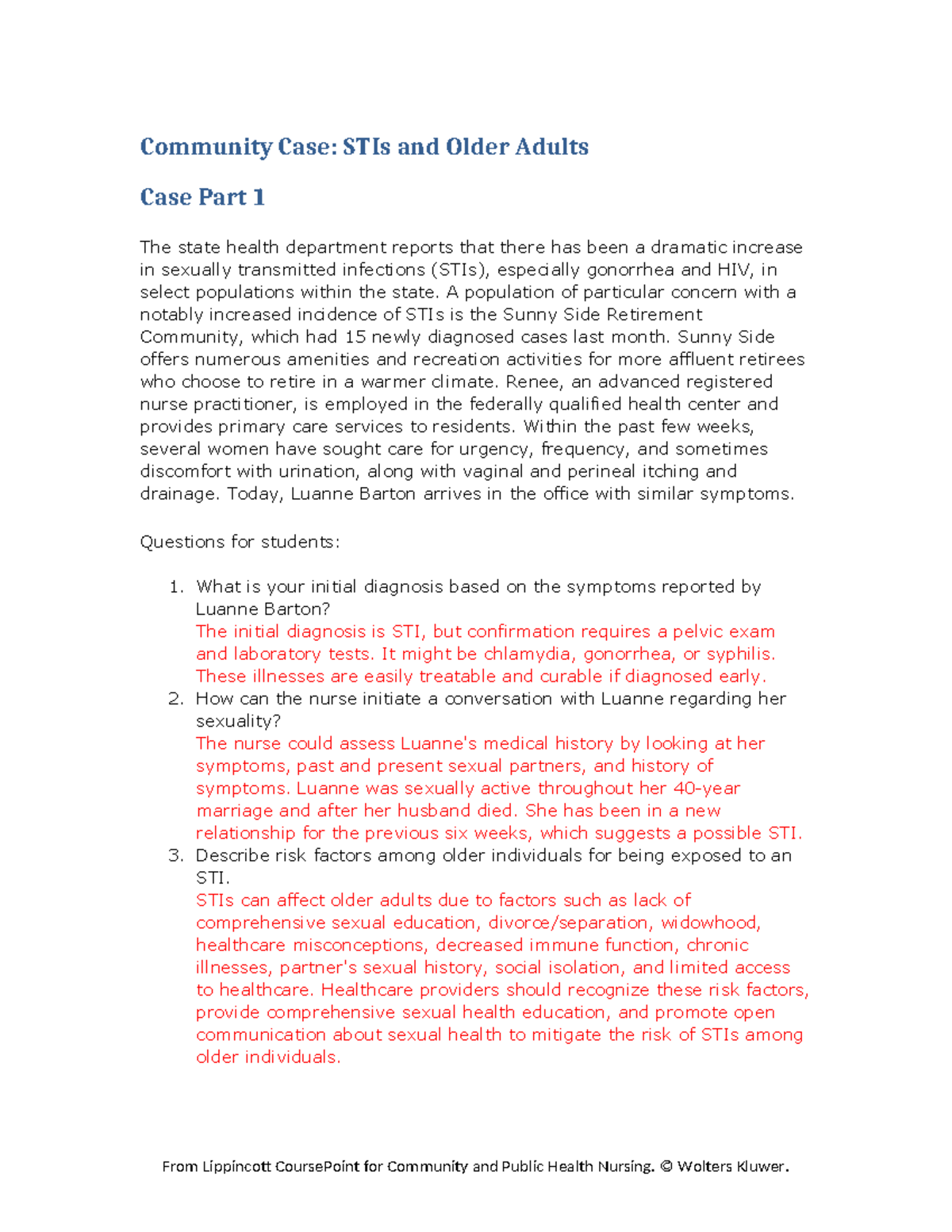 Community Case Study STI and older Adults - Community Case: STIs and ...