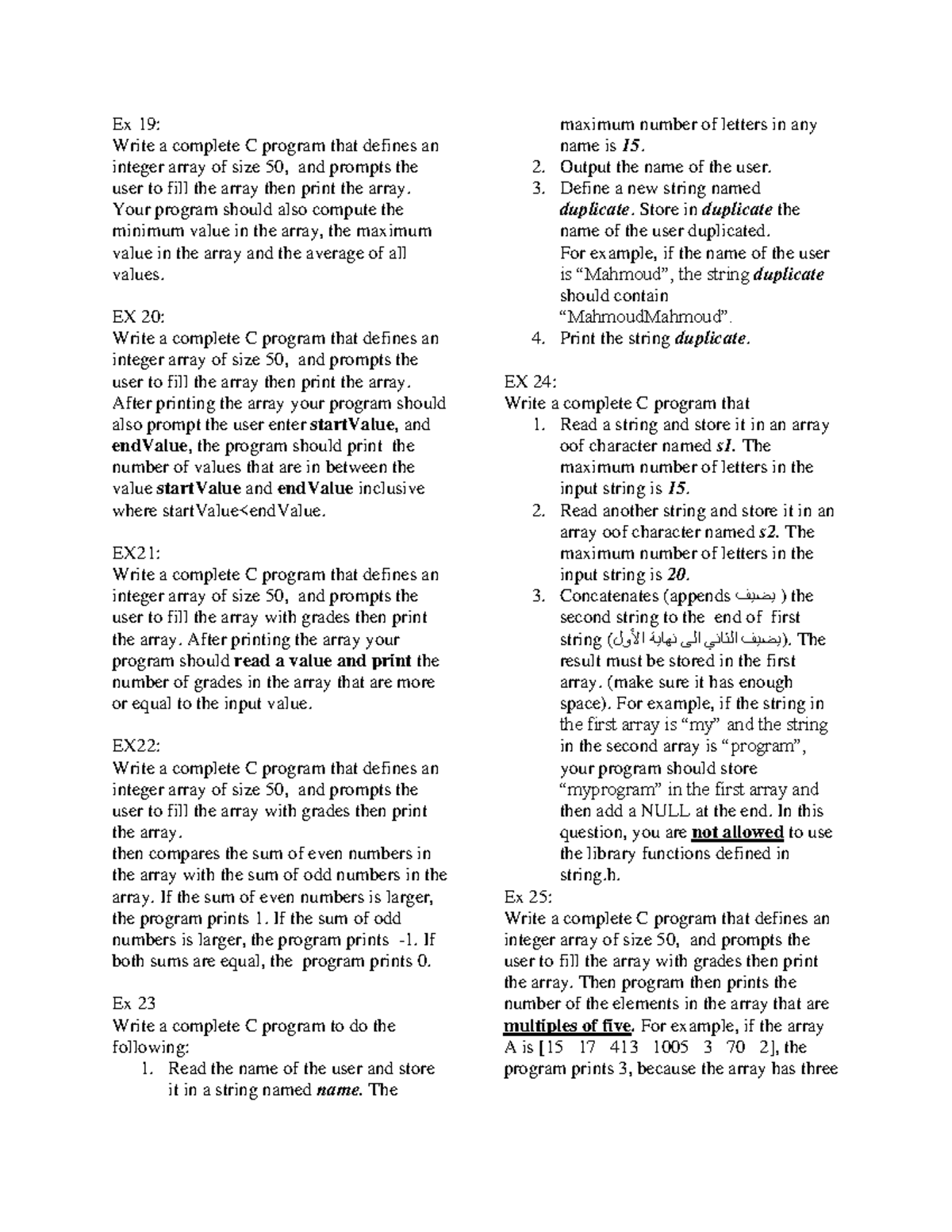 Ex19-Ex29 - C programming - Ex 19 : Write a complete C program that ...