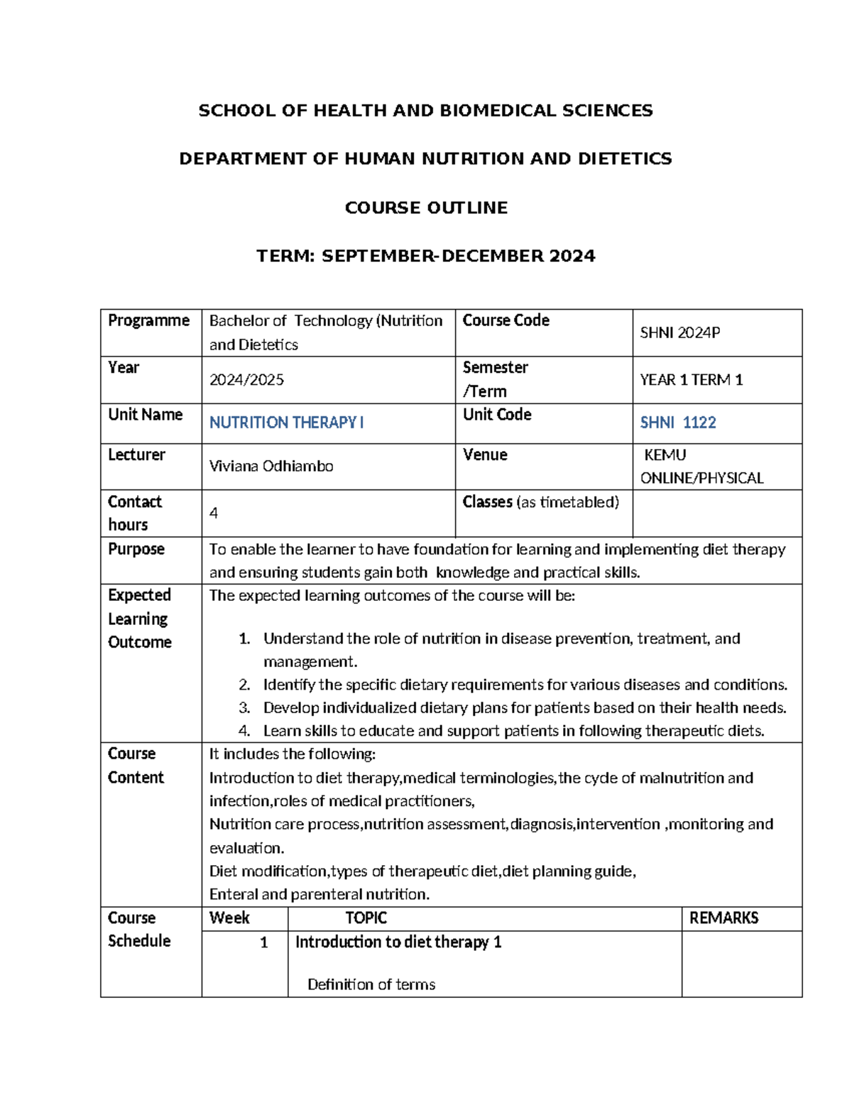 G- DT course outline - SCHOOL OF HEALTH AND BIOMEDICAL SCIENCES ...