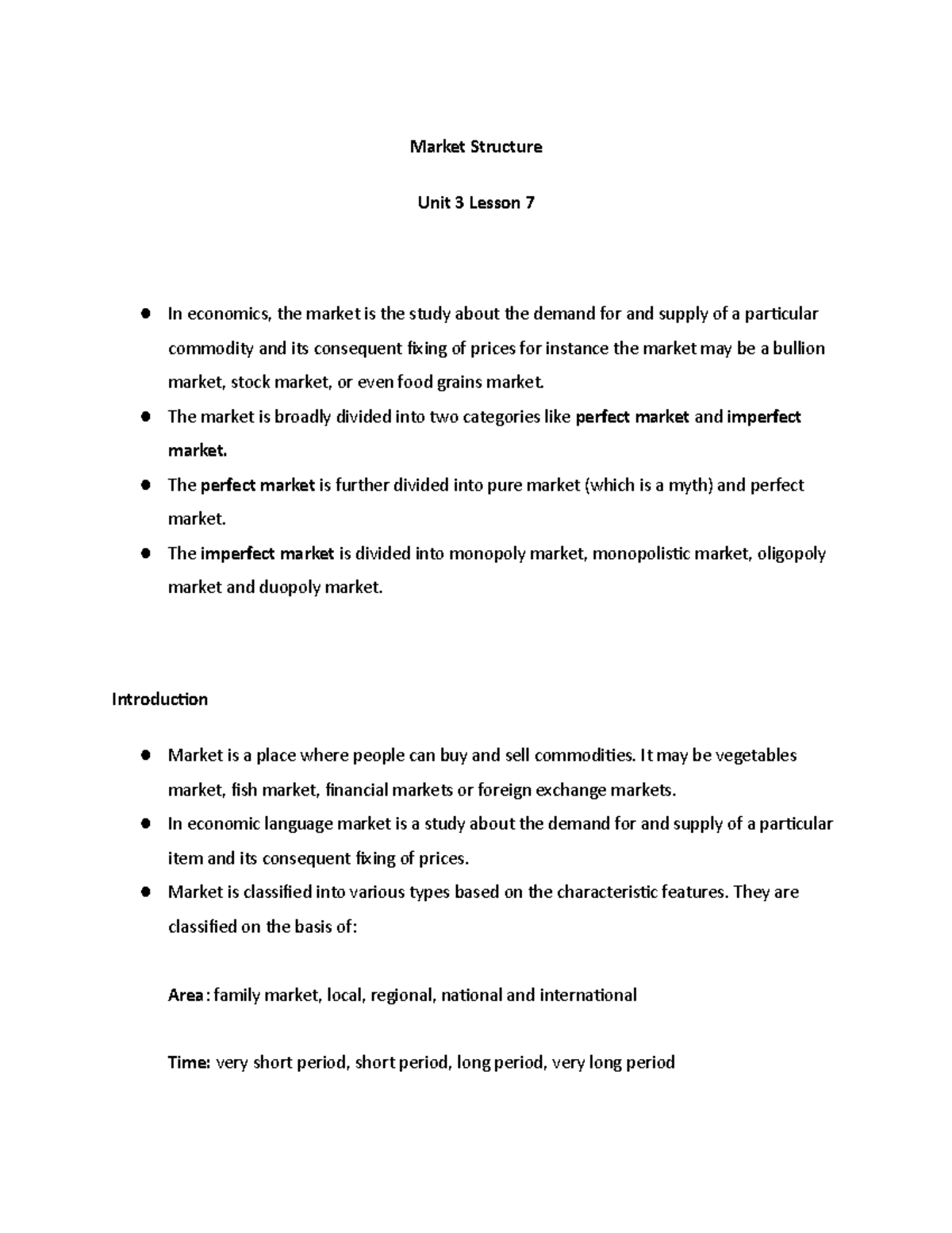 Market Structure - Market Structure Unit 3 Lesson 7 In economics, the ...