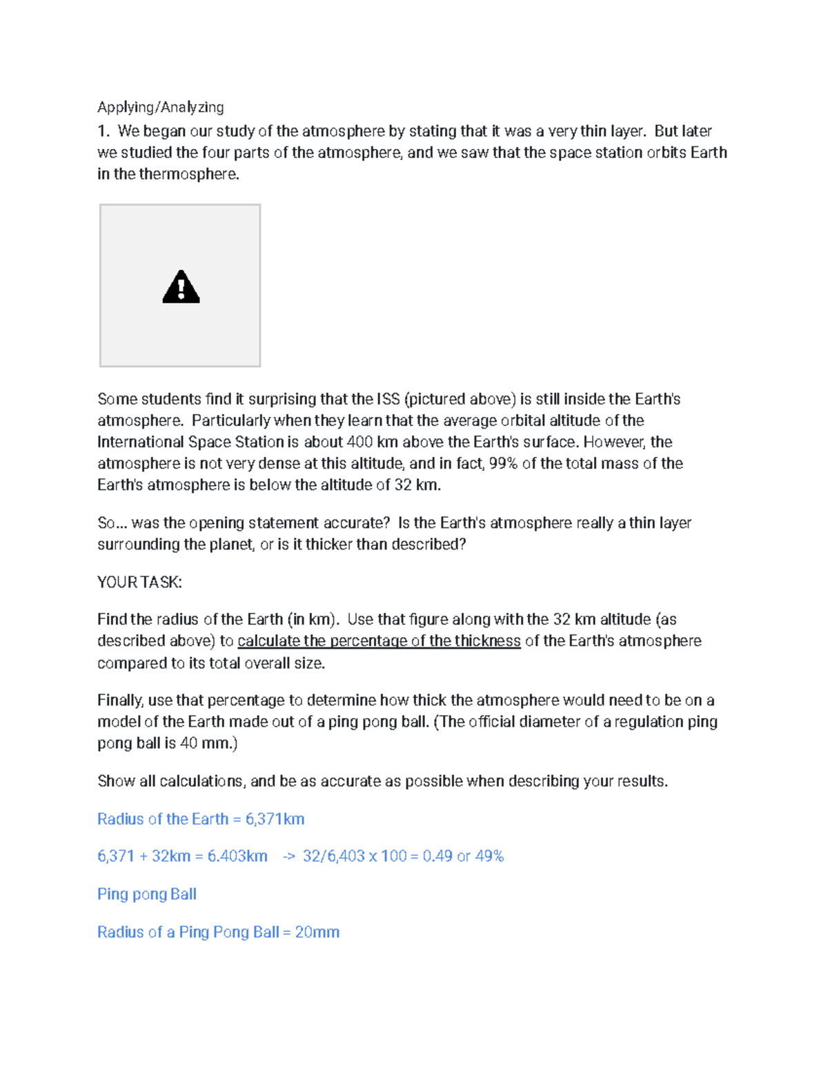 ES 20 TASK 10.5 - Atmosphere Questions (Part B - Summative) - Applying ...