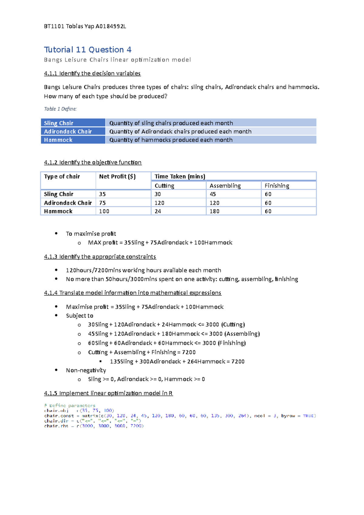 Linear Regression Sample - BT1101 Tobias Yap A0184992L Tutorial 11 Question 4 Bangs Leisure ...