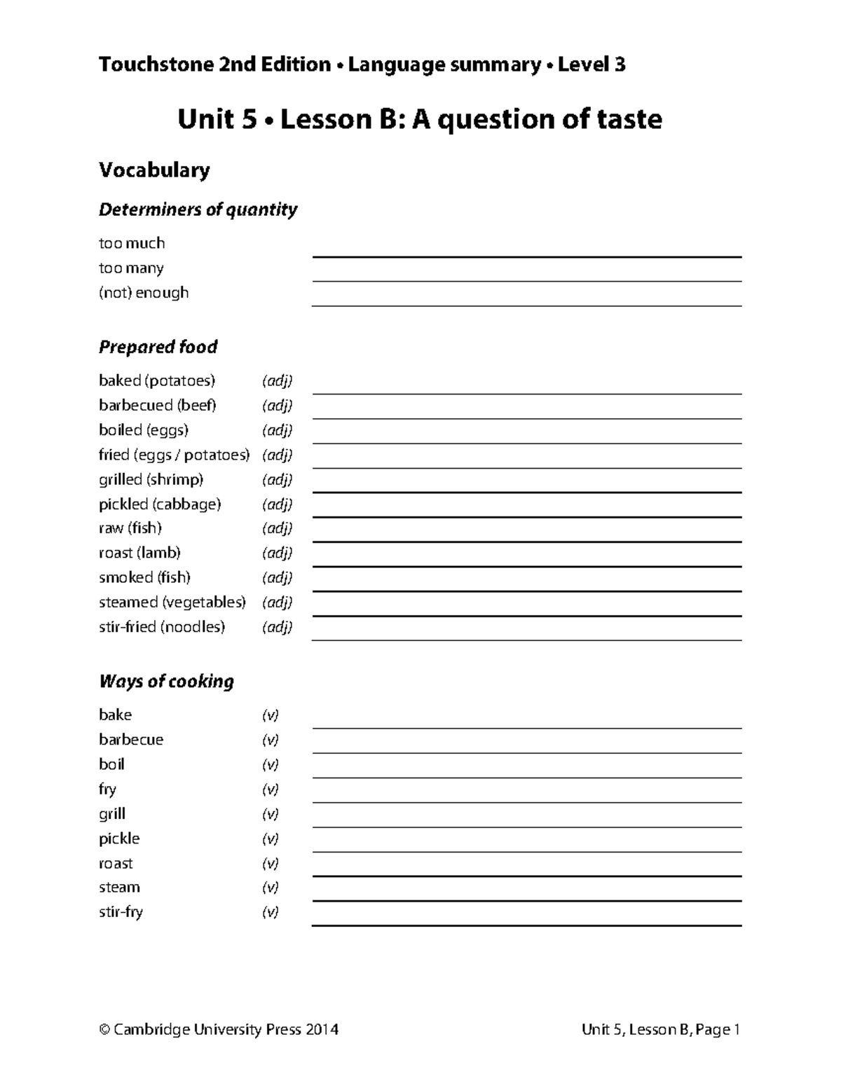Touchstone 2nd Edition • Language summary • Level 3 - Ingles - USS - Studocu