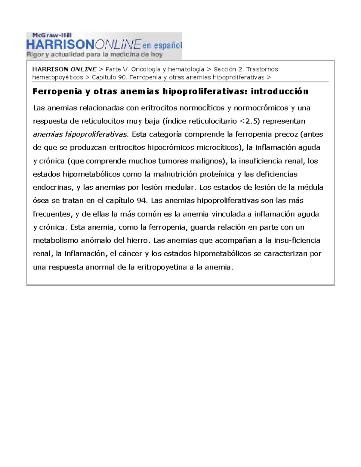 Anemia Ferropenica - HARRISON ONLINE > Parte V. Oncología y hematología ...