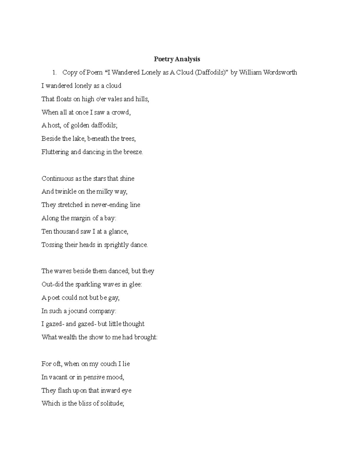 Lidya 170210401072 Poetry Analysis - Poetry Analysis Copy of Poem “I ...