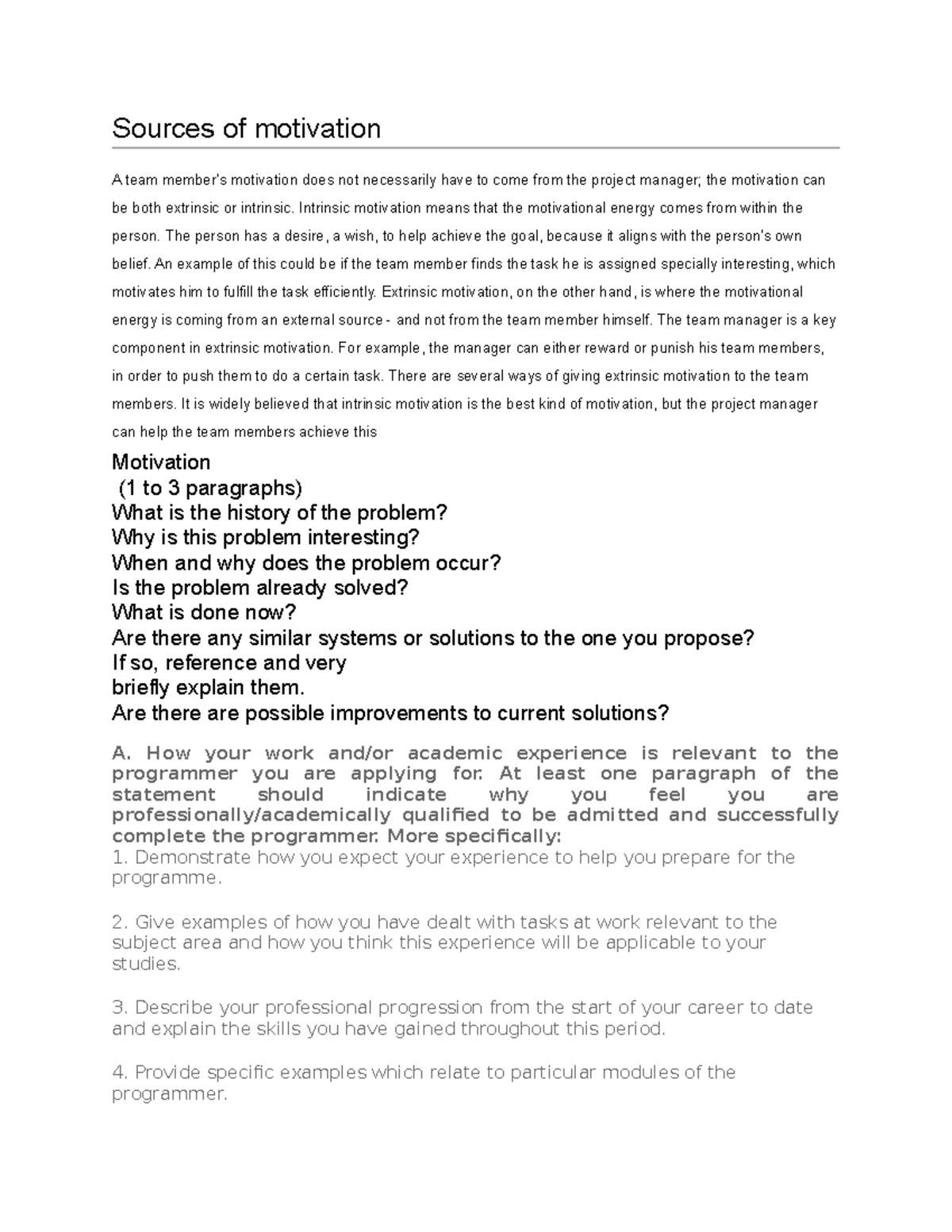 Sources of motivation - its a class lecture note by teacher given - Sources of motivation A team ...