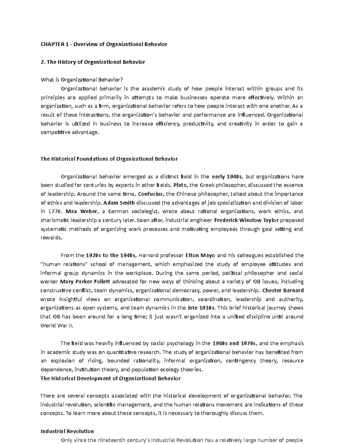 Narrative Report of Chapter 1.2 The History of Organizational Behavior ...