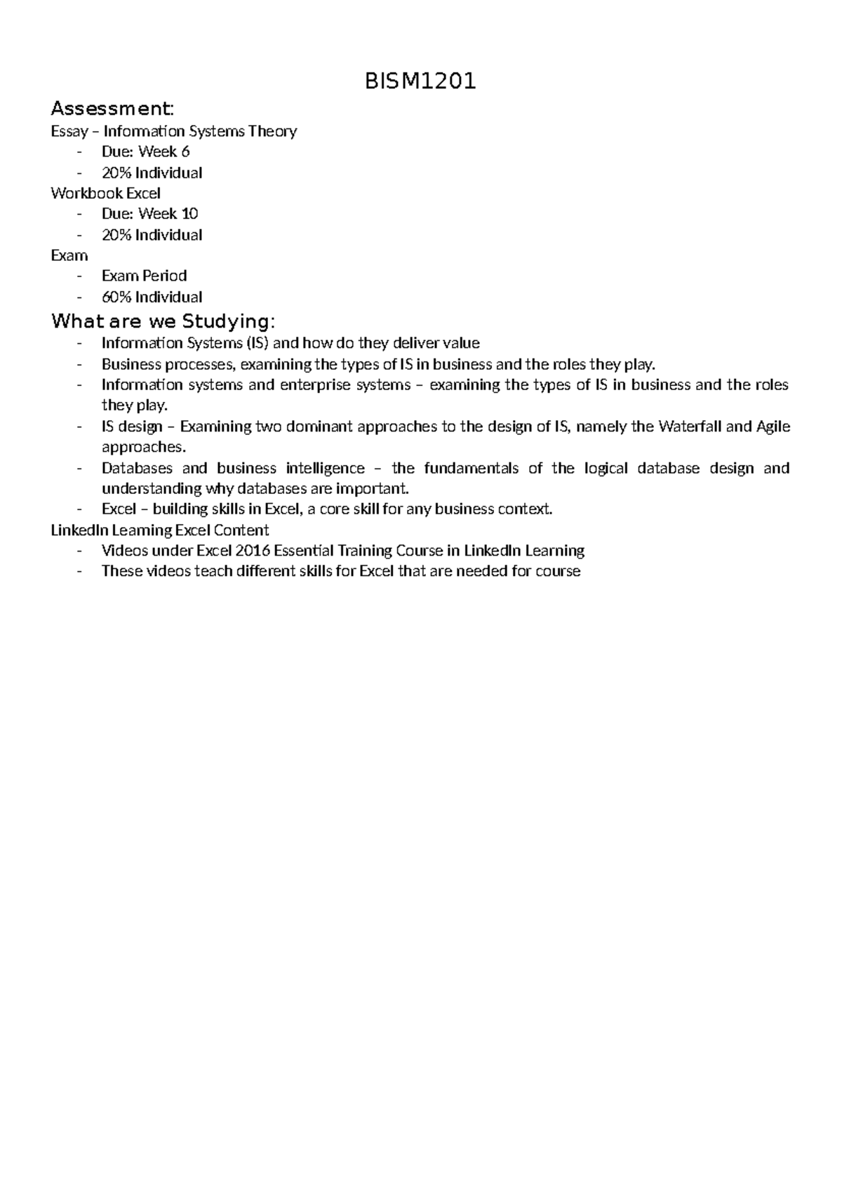 BISM1201 Course Info and Notes - BISM Assessment: Essay – Information ...