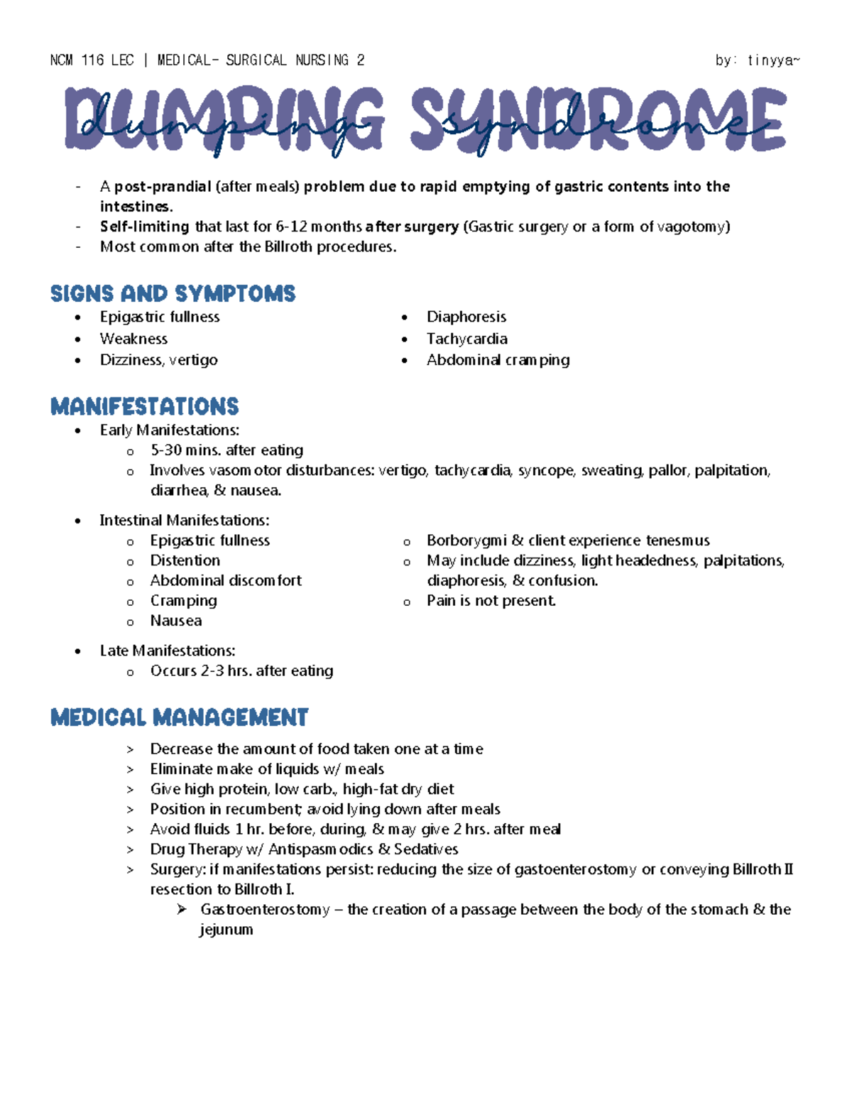 Dumping Syndrome - NCM 116 LEC | MEDICAL- SURGICAL NURSING 2 by: tinyya ...