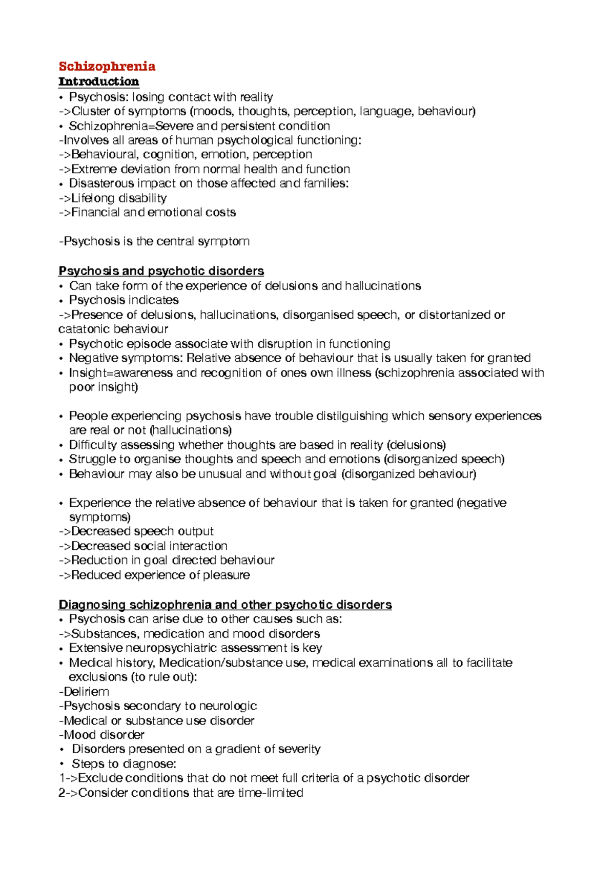Schizophrenia and other psychotic disorders study notes - Schizophrenia ...