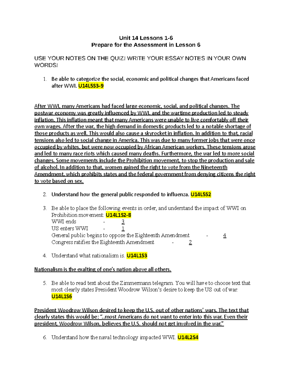 United States History 11 - Unit 14 Quiz Study Guide - Unit 14 Lessons 1 ...