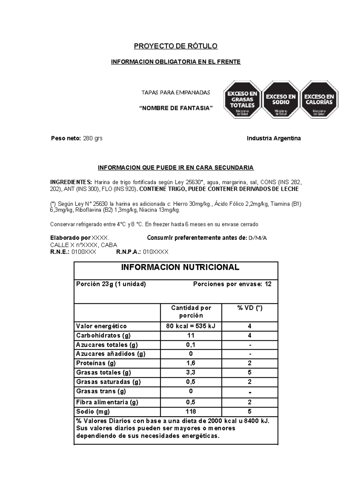 Proyecto DE Rotulo Ejemplo PARA TP - PROYECTO DE RÓTULO INFORMACION ...