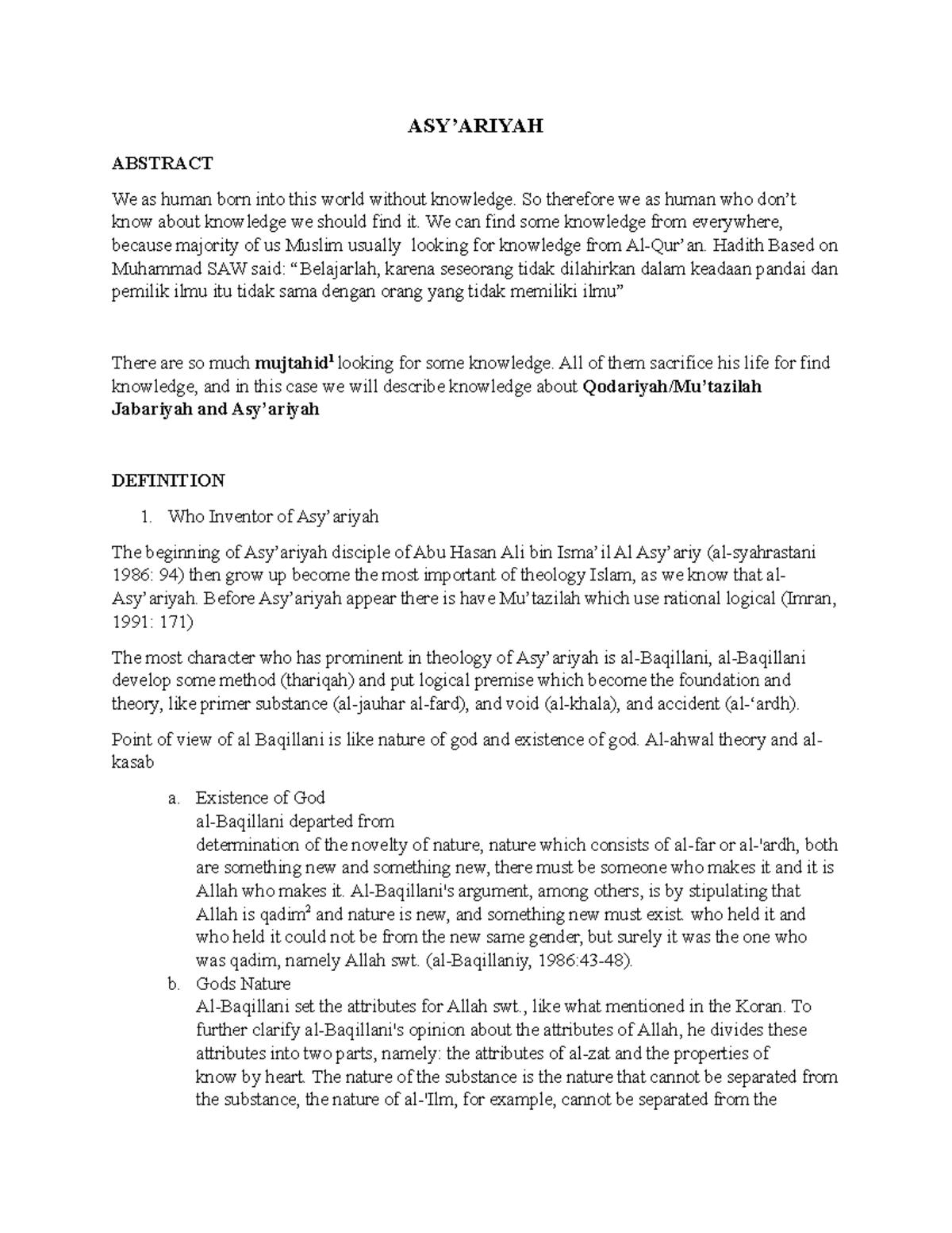 ASY' Ariyah - explanation about theology in Islam religion - ASY’ARIYAH ...