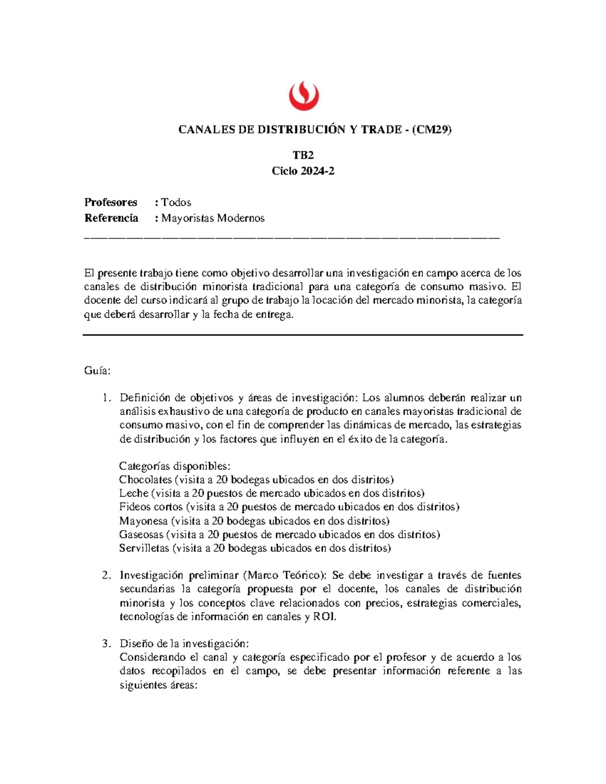 TB2 2024-2 Guia del trabajo Minoristas - CANALES DE DISTRIBUCIÓN Y ...