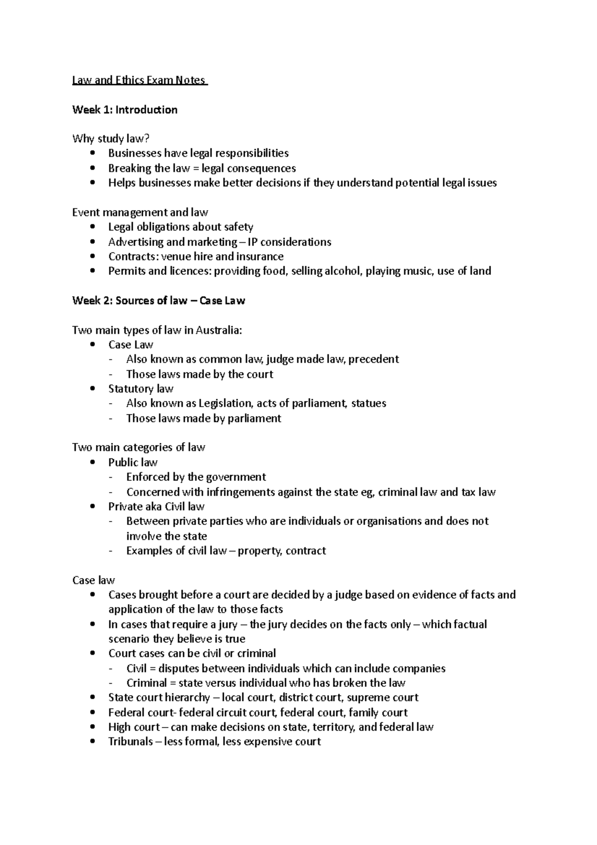 Law and Ethics Exam Notes[ 42] - Law and Ethics Exam Notes Week 1 ...