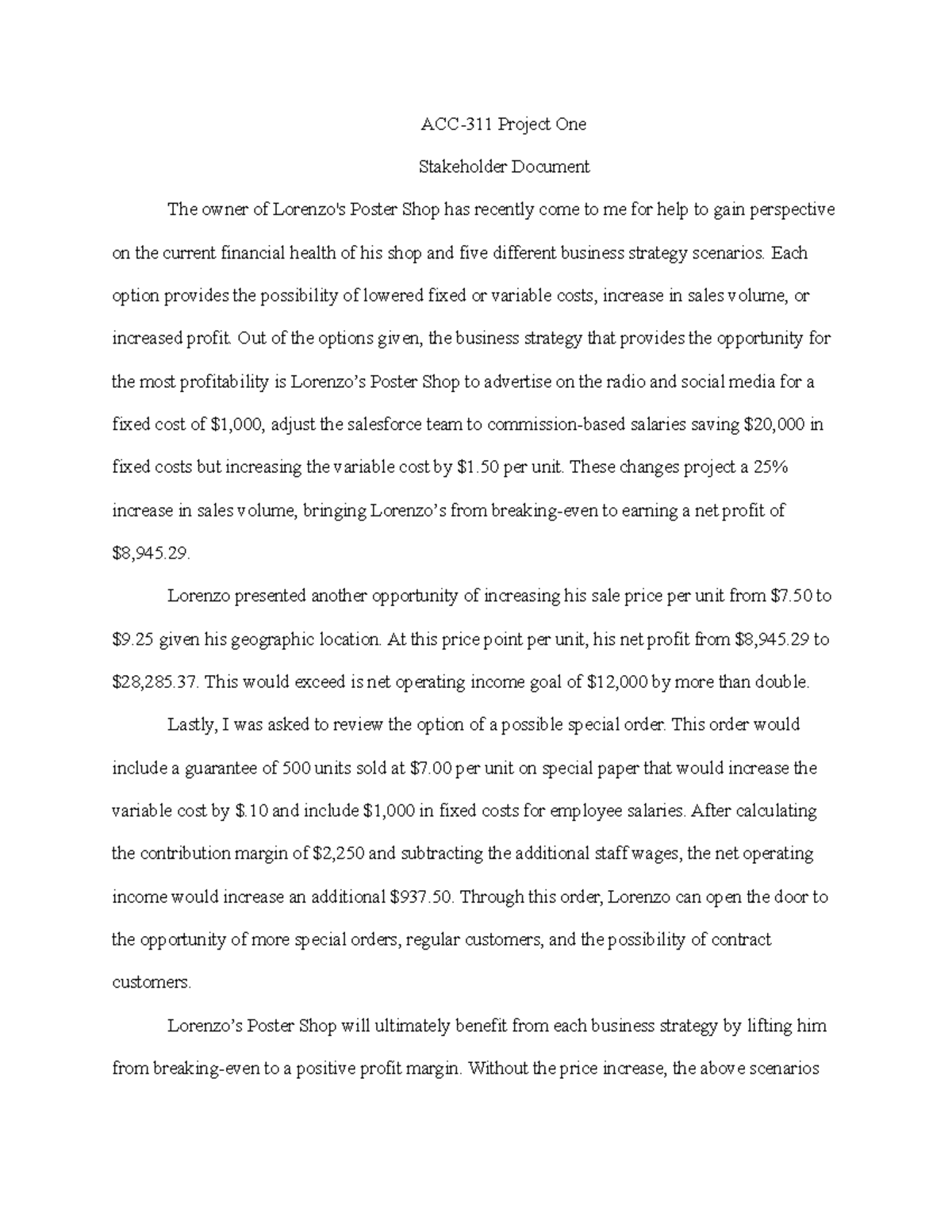 ACC-311 Project One - Stakeholder Document - ACC-311 Project One ...