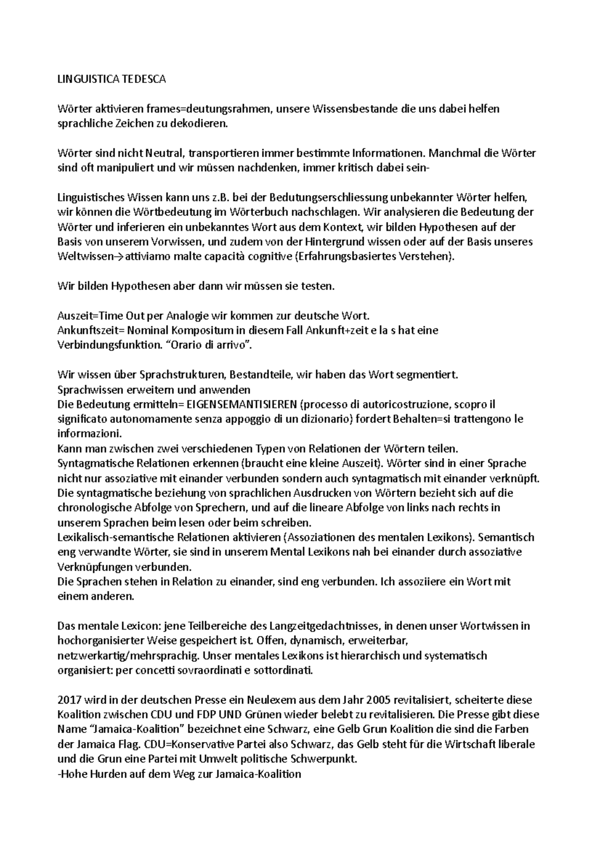 1SEM Morfosintassi Tedesca - LINGUISTICA TEDESCA Wörter aktivieren frames=deutungsrahmen, unsere ...