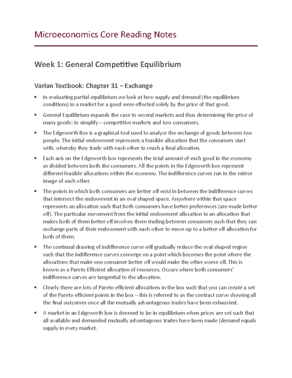 Microeconomics Core Reading Notes - General Equilibrium expands the ...