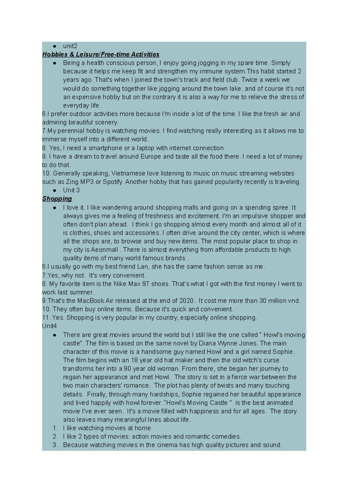 Bài speaking tiếng anh 1 - unit Hobbies & Leisure/Free-time Activities ...