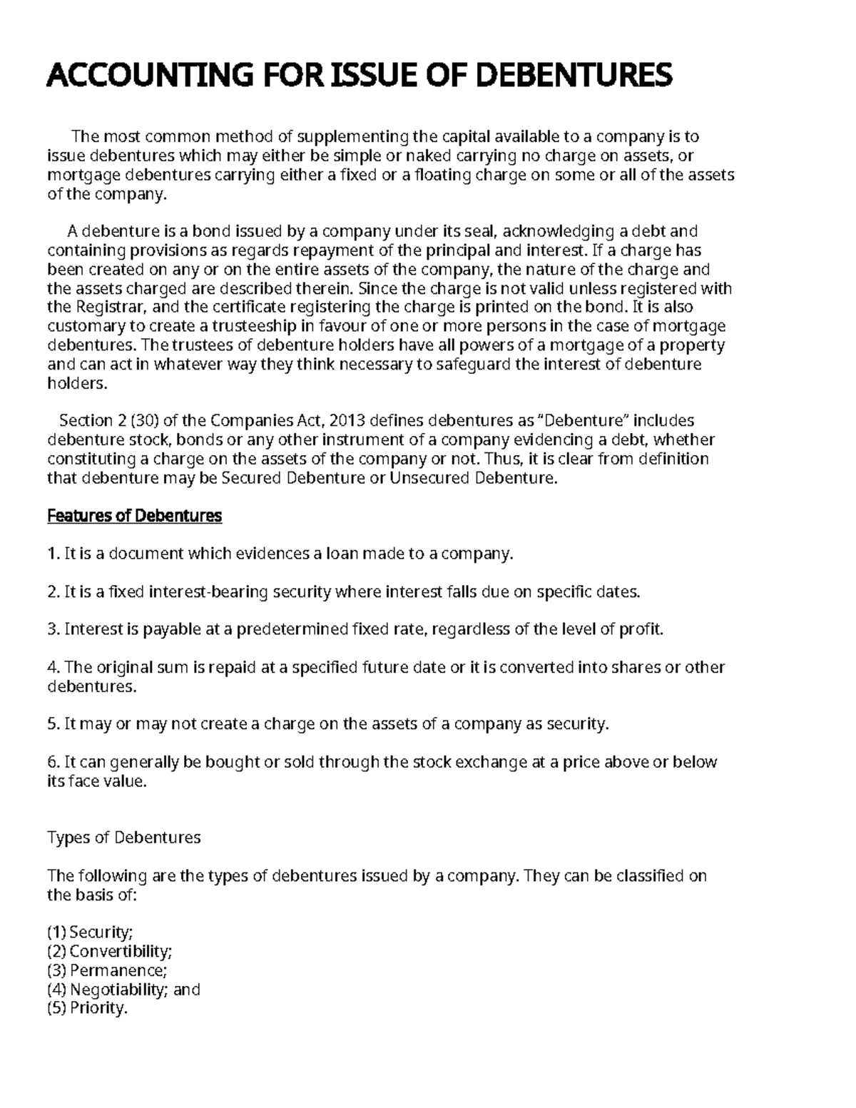 Accounting for Issue of Debentures - ACCOUNTING FOR ISSUE OF DEBENTURES ...