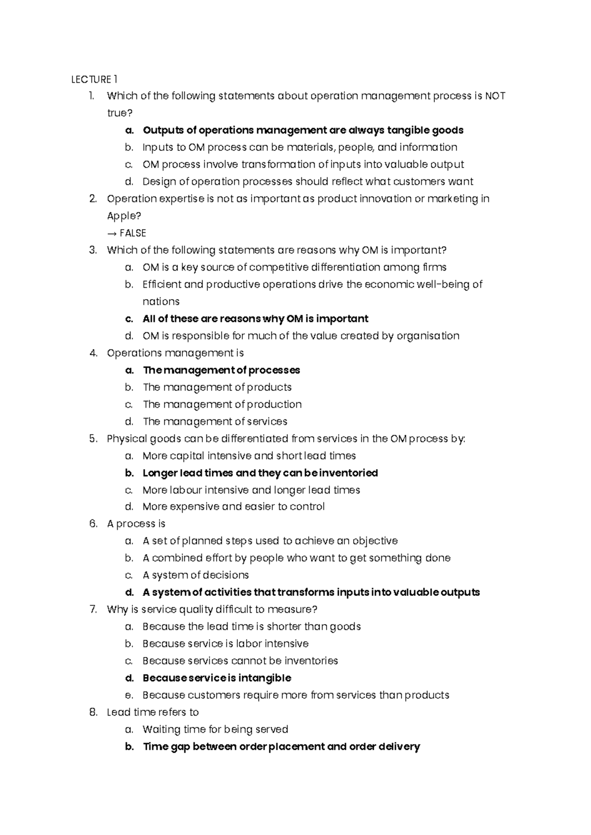 Review questions - LECTURE 1 Which of the following statements about ...