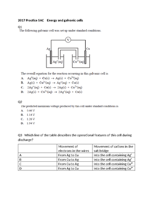 2018 Unit 3 AOS1 SAC Questions - Unit 3 Chemistry SAC 1- A comparison ...