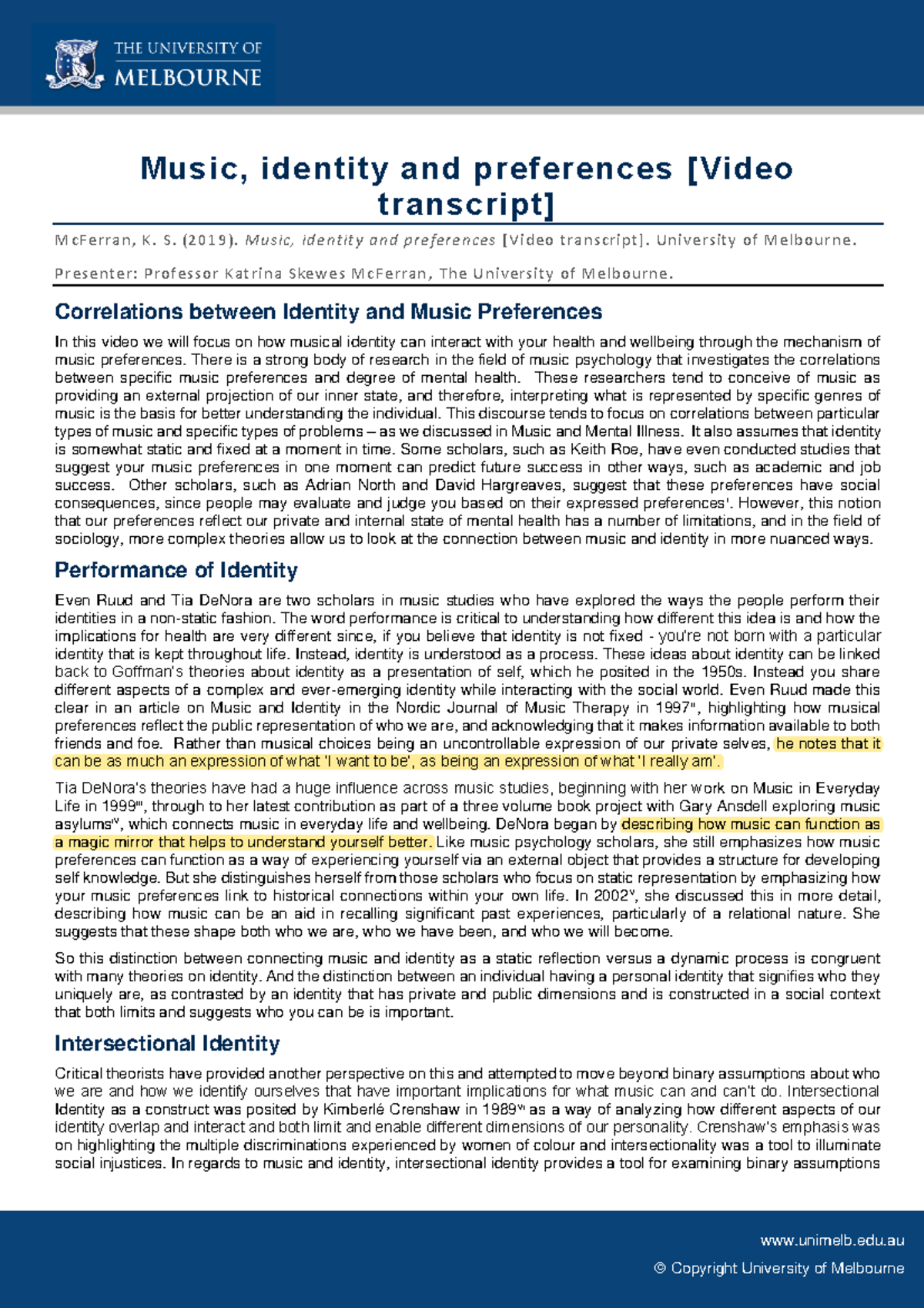 MUSI2015 0 Music identity and preferences - Video transcript ...