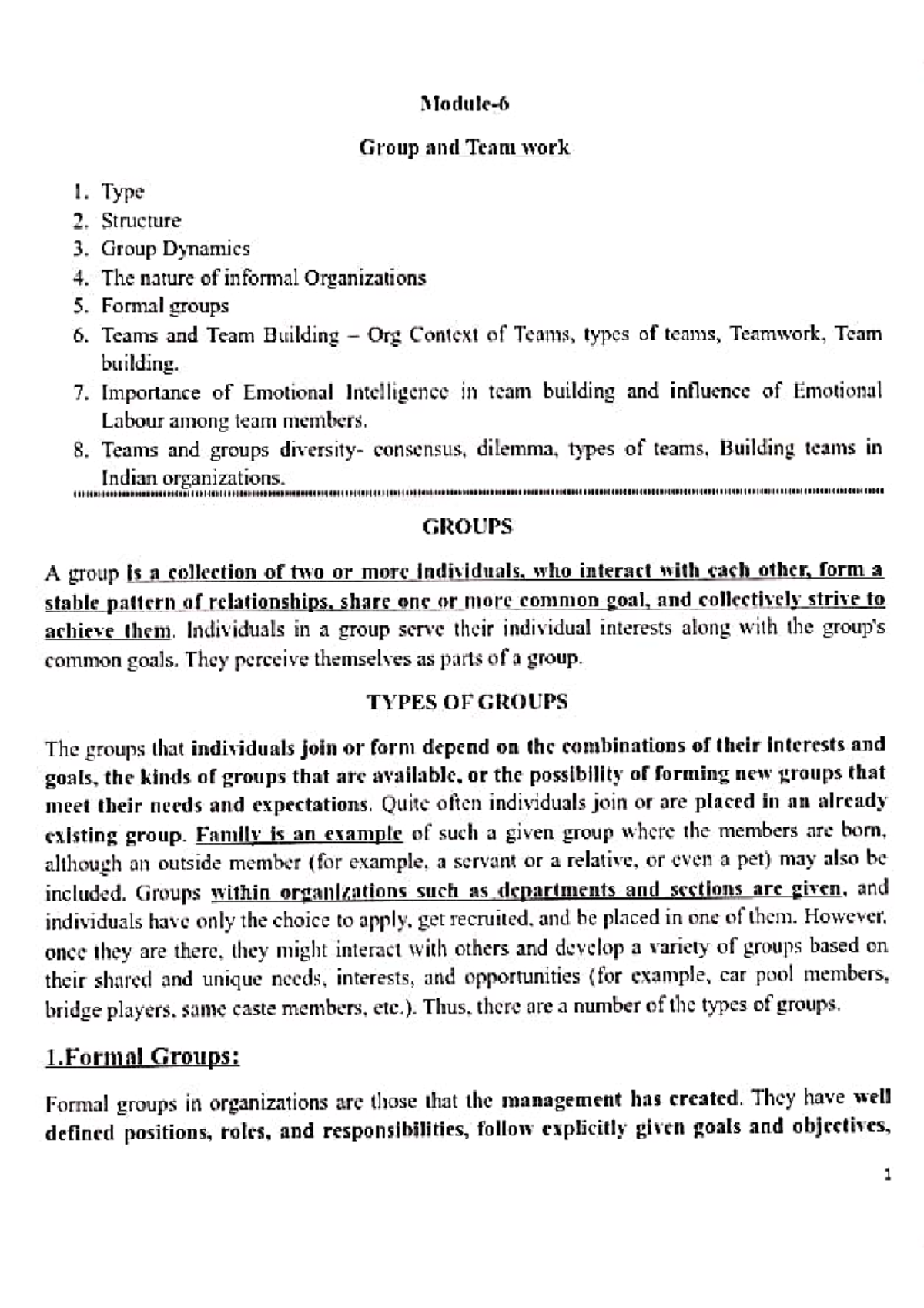 Ob module 6 group and teamwork - Group and Team work 1. Type 2 ...