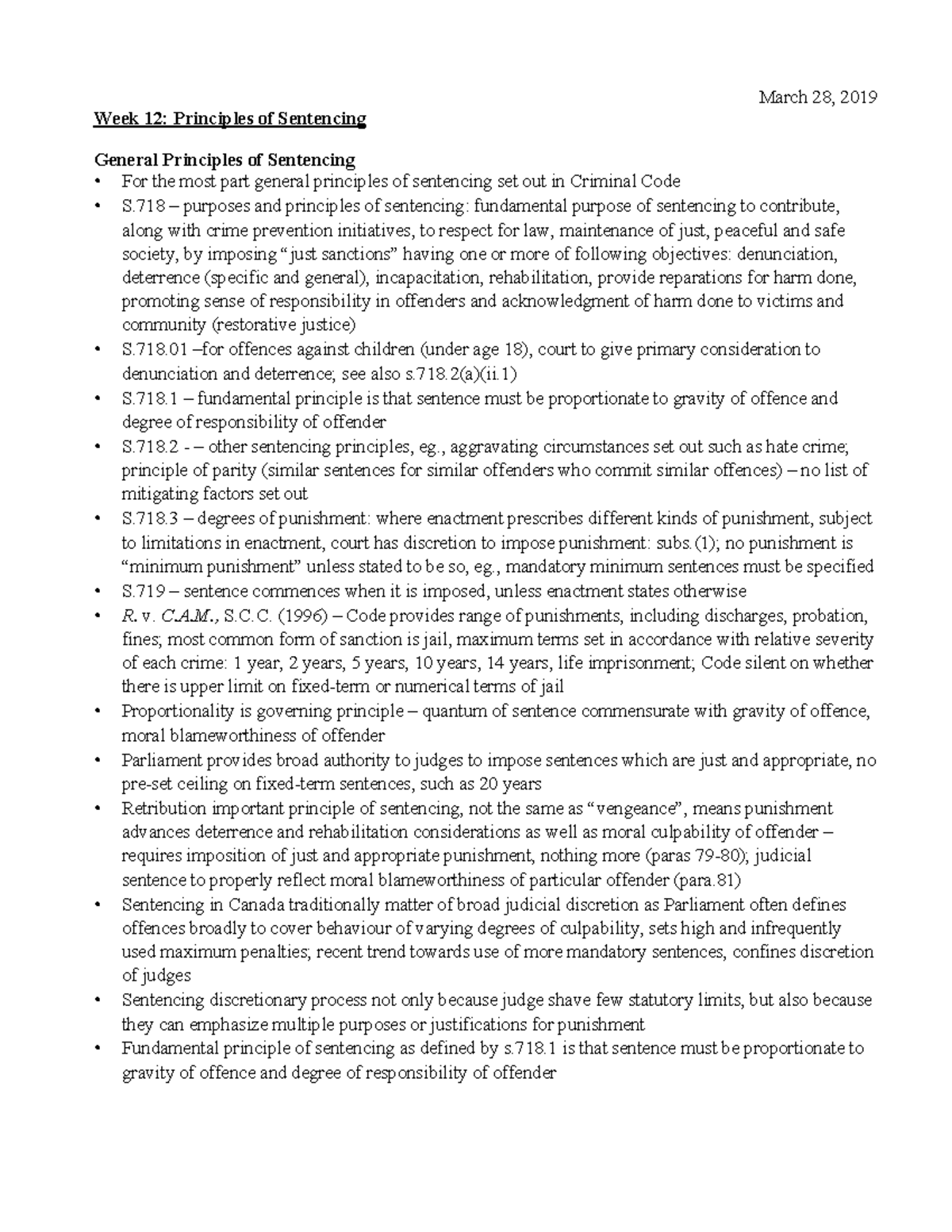 Week 12 Principles of Sentencing - Week 12: Principles of Sentencing ...