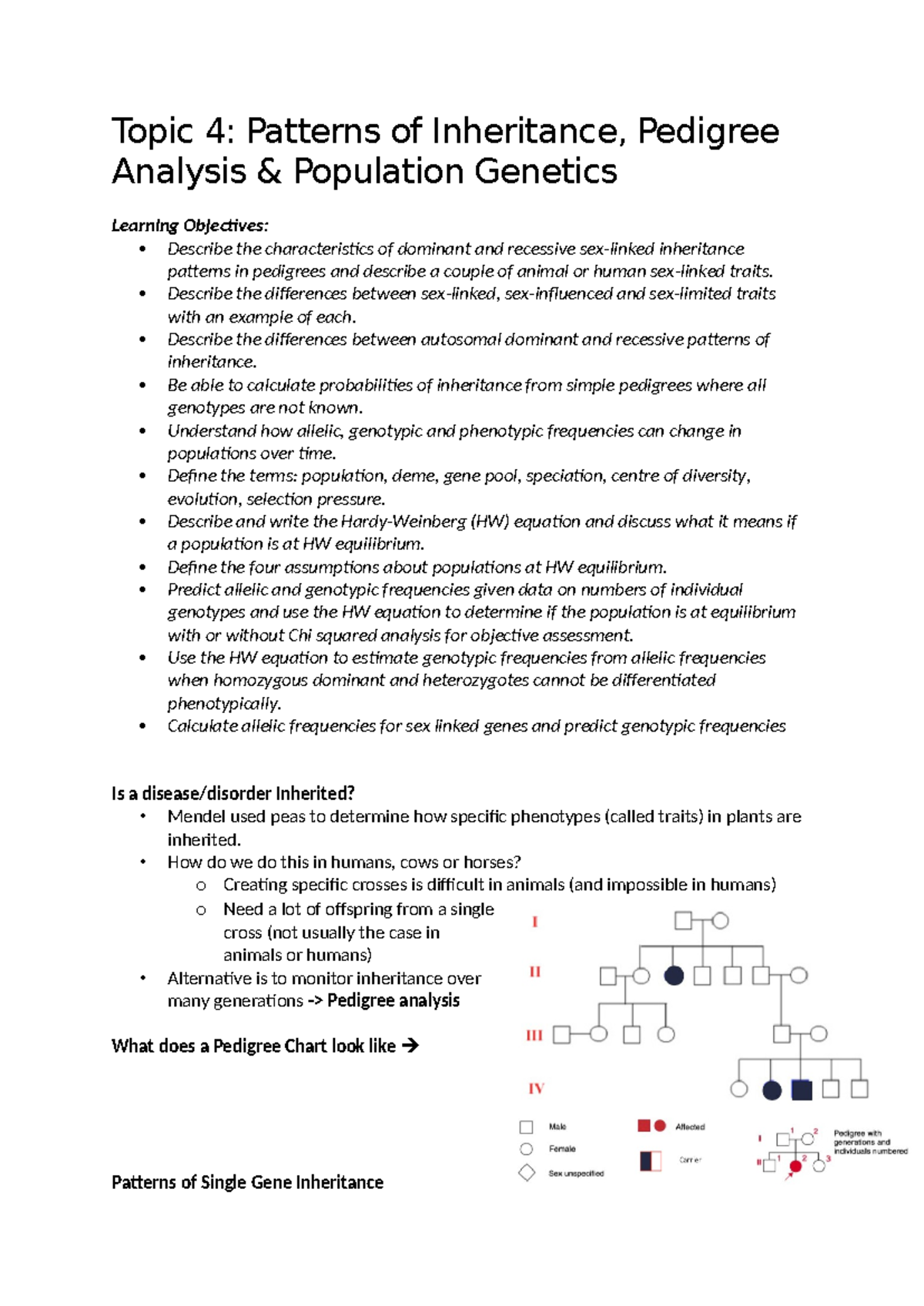 Genetics T4 - Topic 4: Patterns of Inheritance, Pedigree Analysis & Population Genetics Learning ...