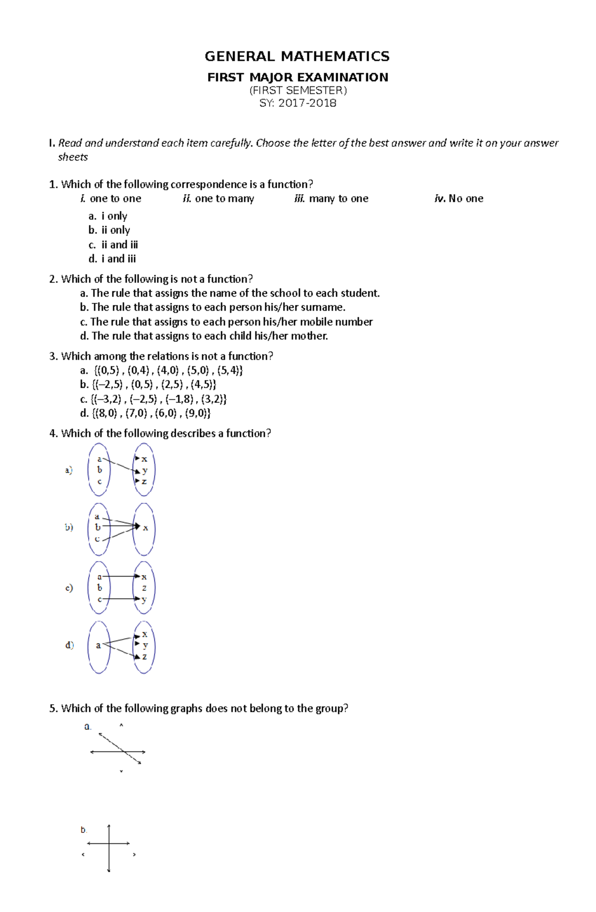 356789005 General Mathematics First Quarter Exam - GENERAL MATHEMATICS ...