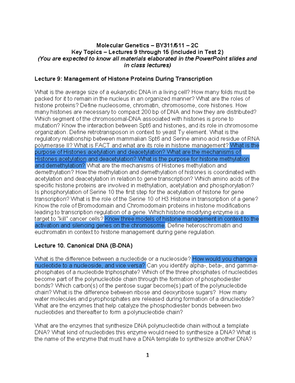 Study Guide - Warning: TT: undefined function: 32 Molecular Genetics – BY311/511 – 2C Key Topics ...