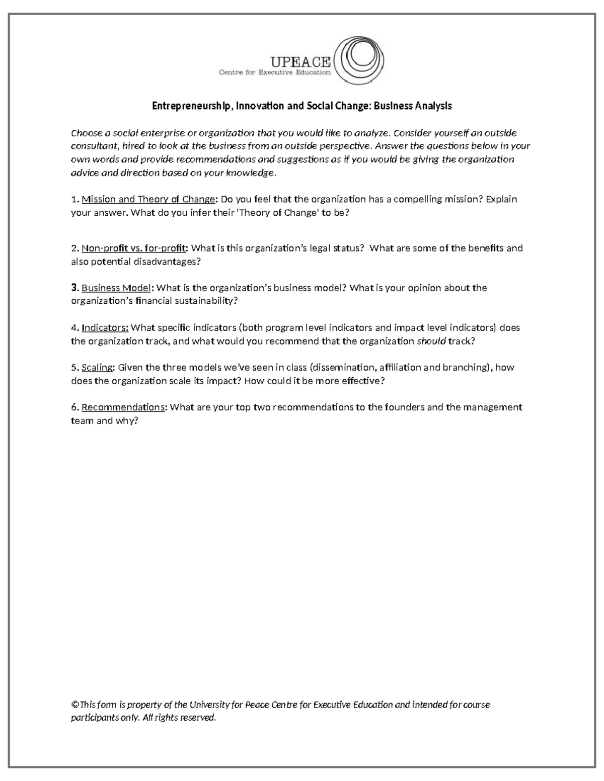 BP Analysis Form - Entrepreneurship, Innovation and Social Change ...