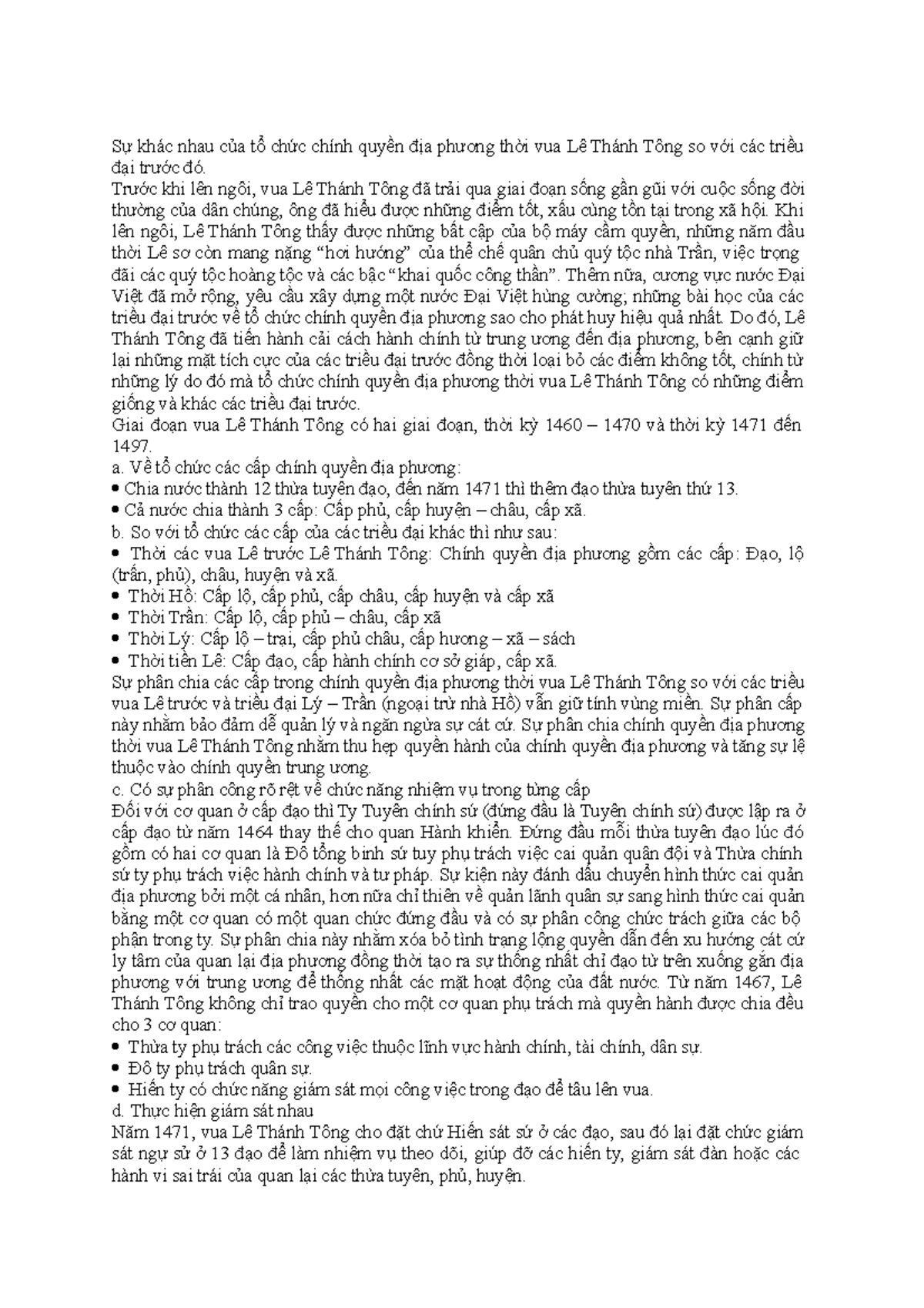 LSPL&NN - hiii - Sự khác nhau của tổ chức chính quyền địa phương thời vua Lê Thánh - Studocu