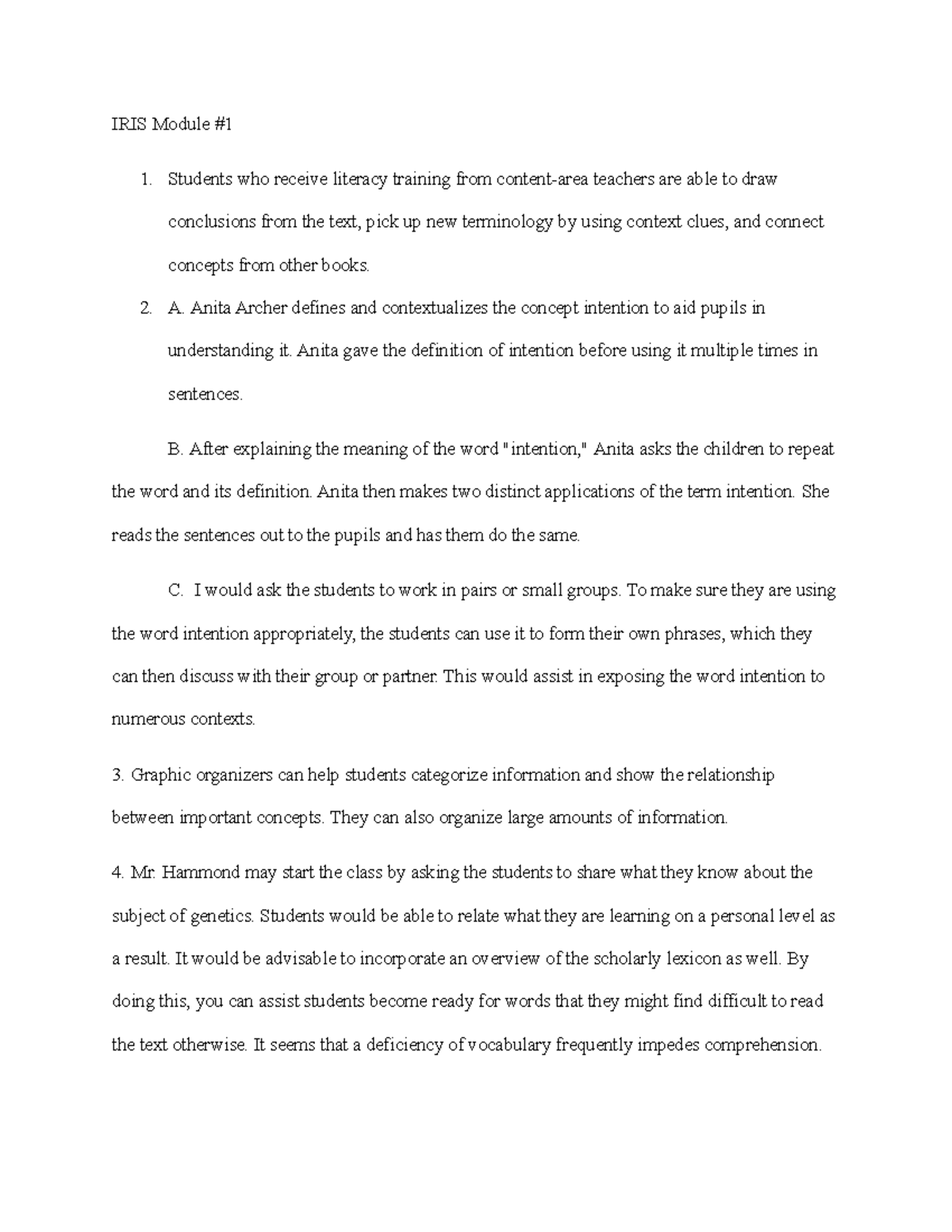 IRIS moduel 1 LITL - IRIS Module # 1. Students who receive literacy ...