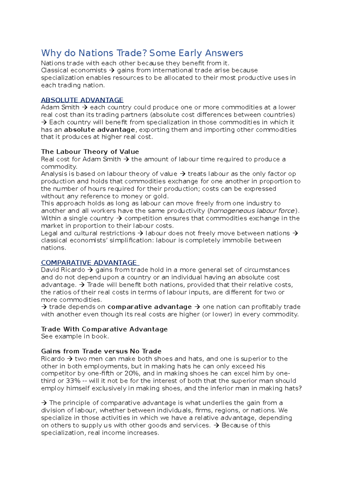 Why do Nations Trade - Lecture notes First semester - Why do Nations ...