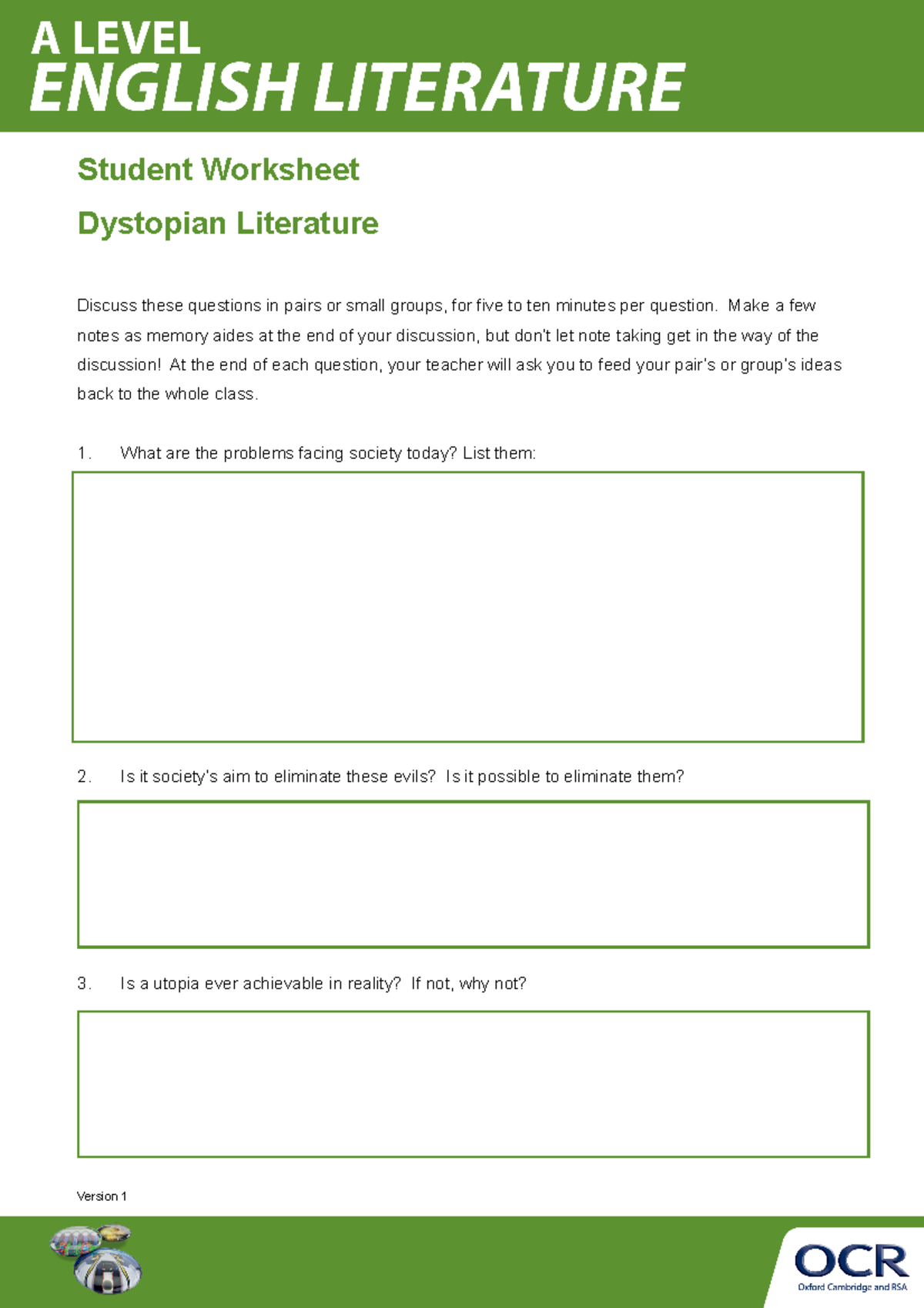 Dystopian literature intro - Student Worksheet Dystopian Literature ...