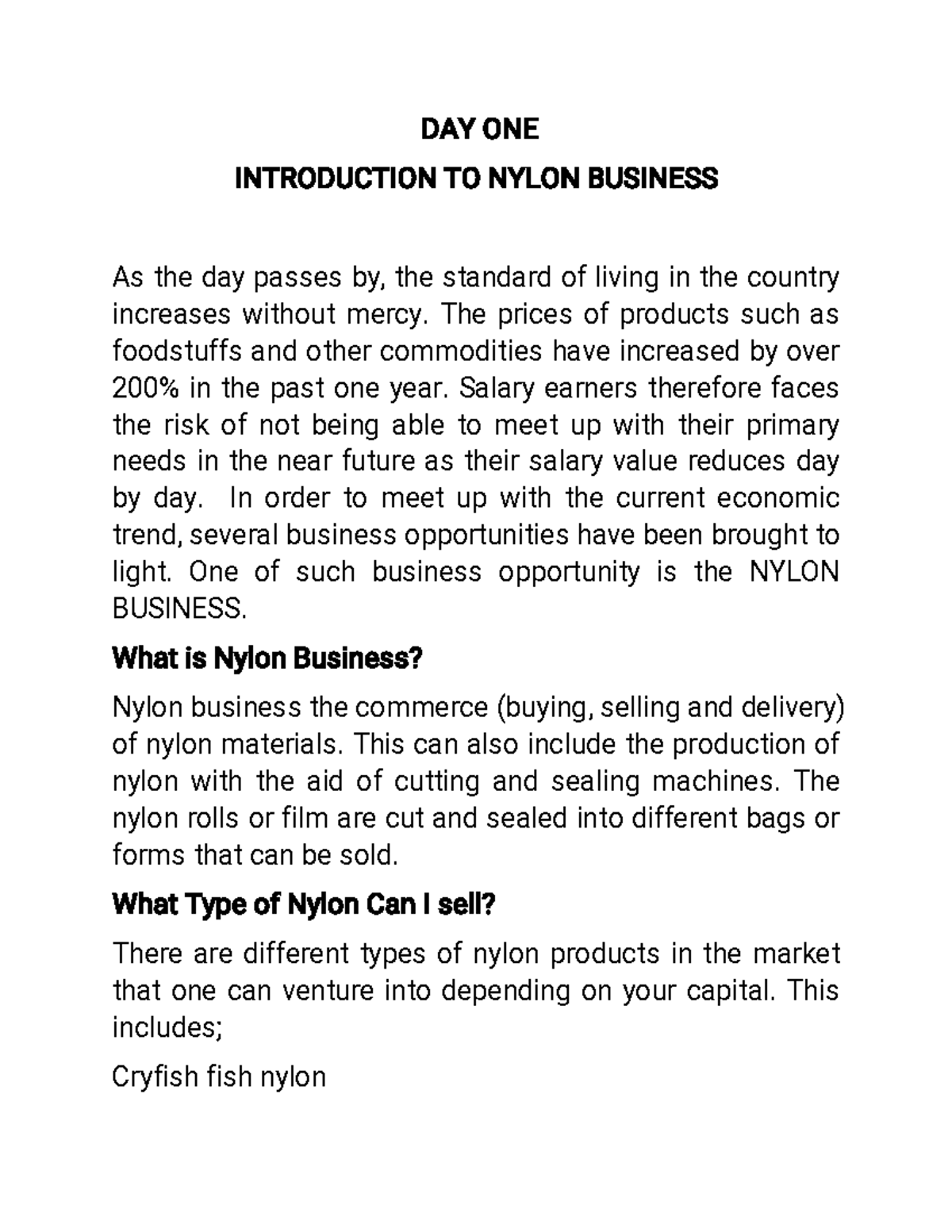 Day1 to 3 of nylon business class - DAY ONE INTRODUCTION TO NYLON ...